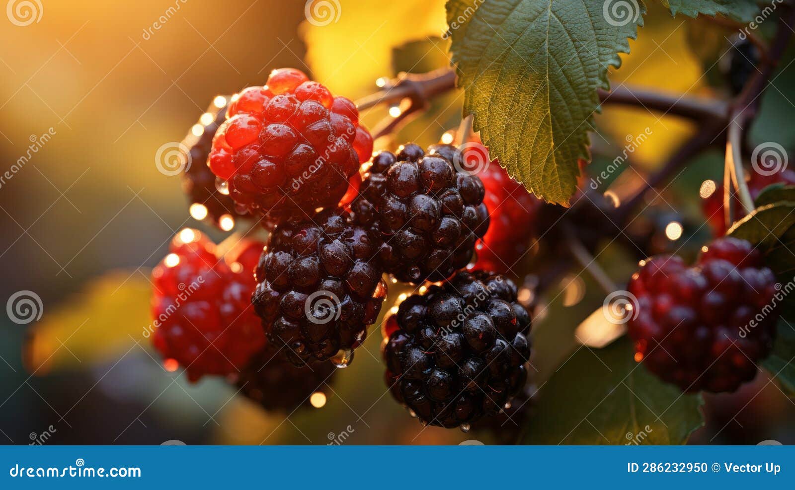 Beautiful Ripe Blackberry Fruit on Tree with Light Glow. Generative AI ...