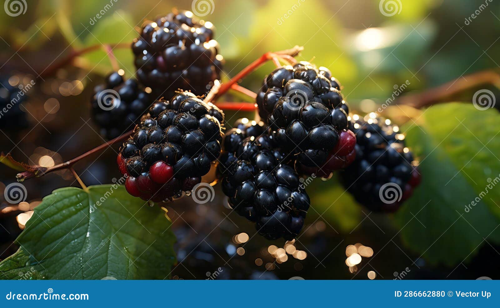 Beautiful Ripe Blackberry Fruit on Tree with Light Glow. Generative AI ...
