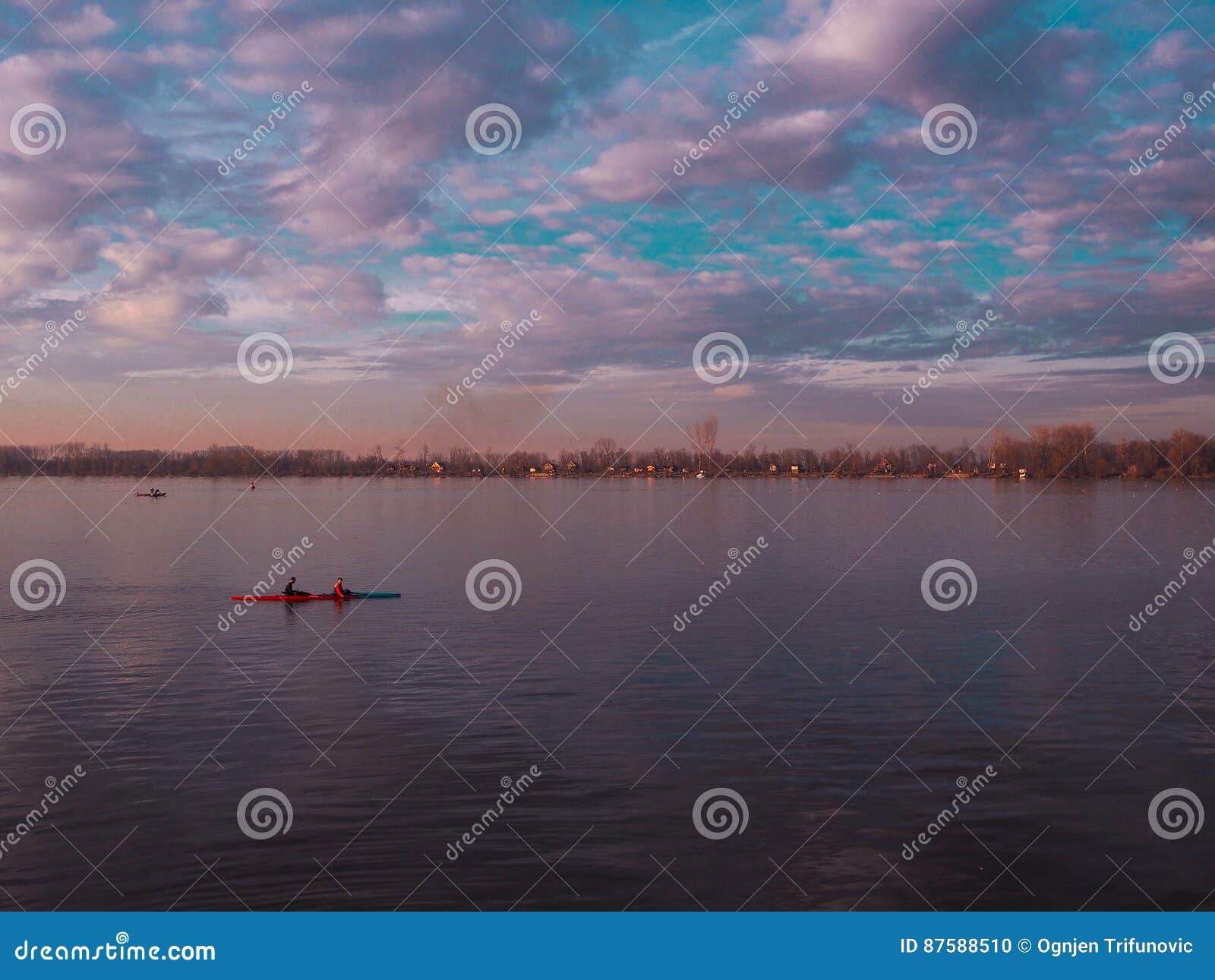 Beautiful River with Kayaker Editorial Image - Image of clouds, orange ...