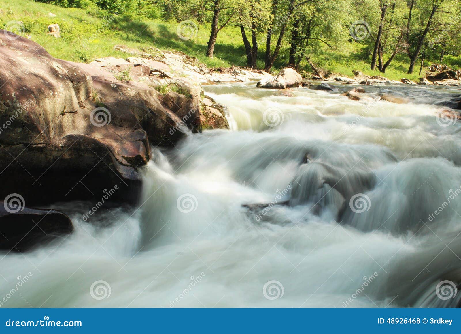Beautiful River with Stones ,trees and Grass Stock Photo - Image of ...