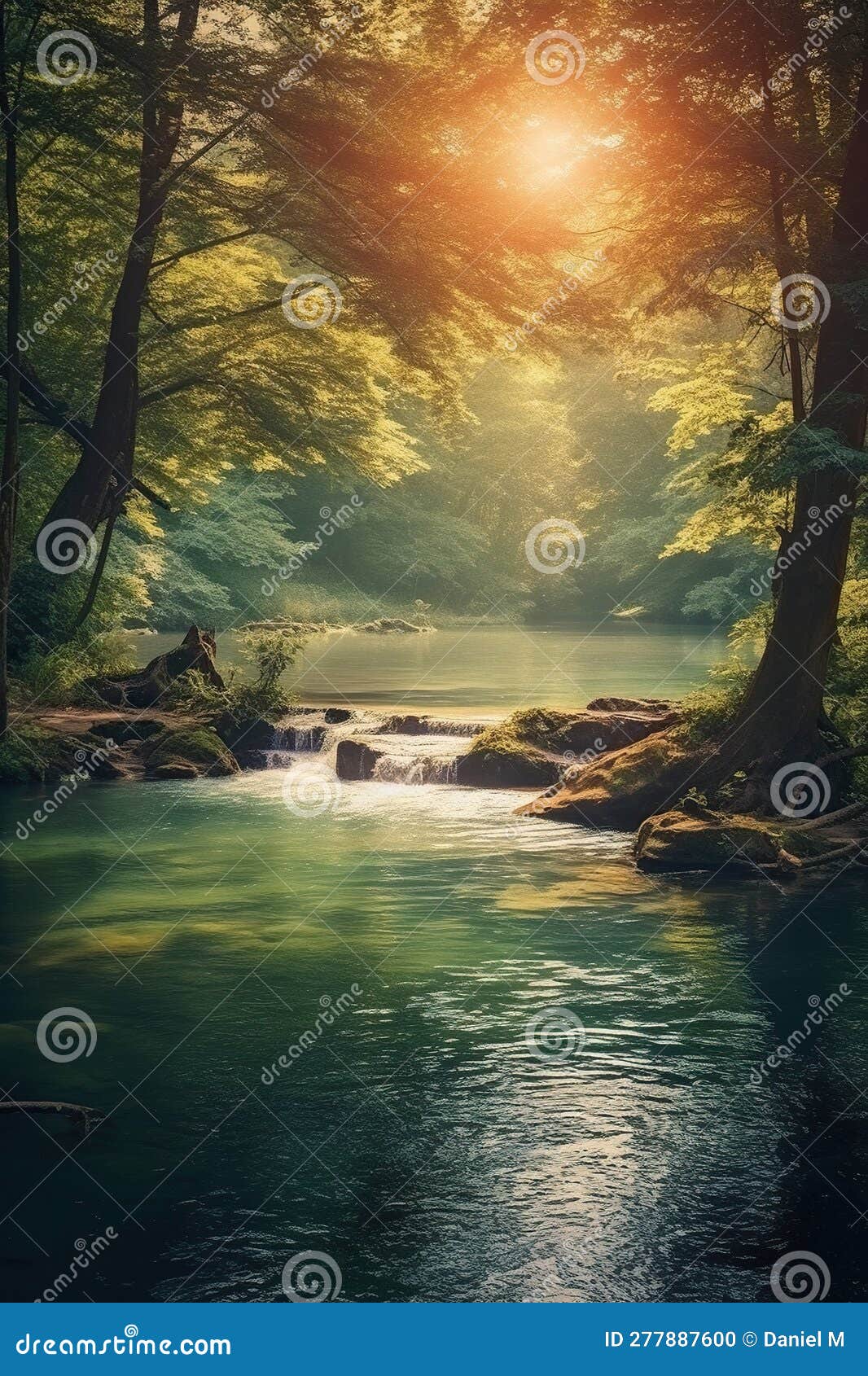 Beautiful River Stream through Dense Forest. Sunlight Rays through ...