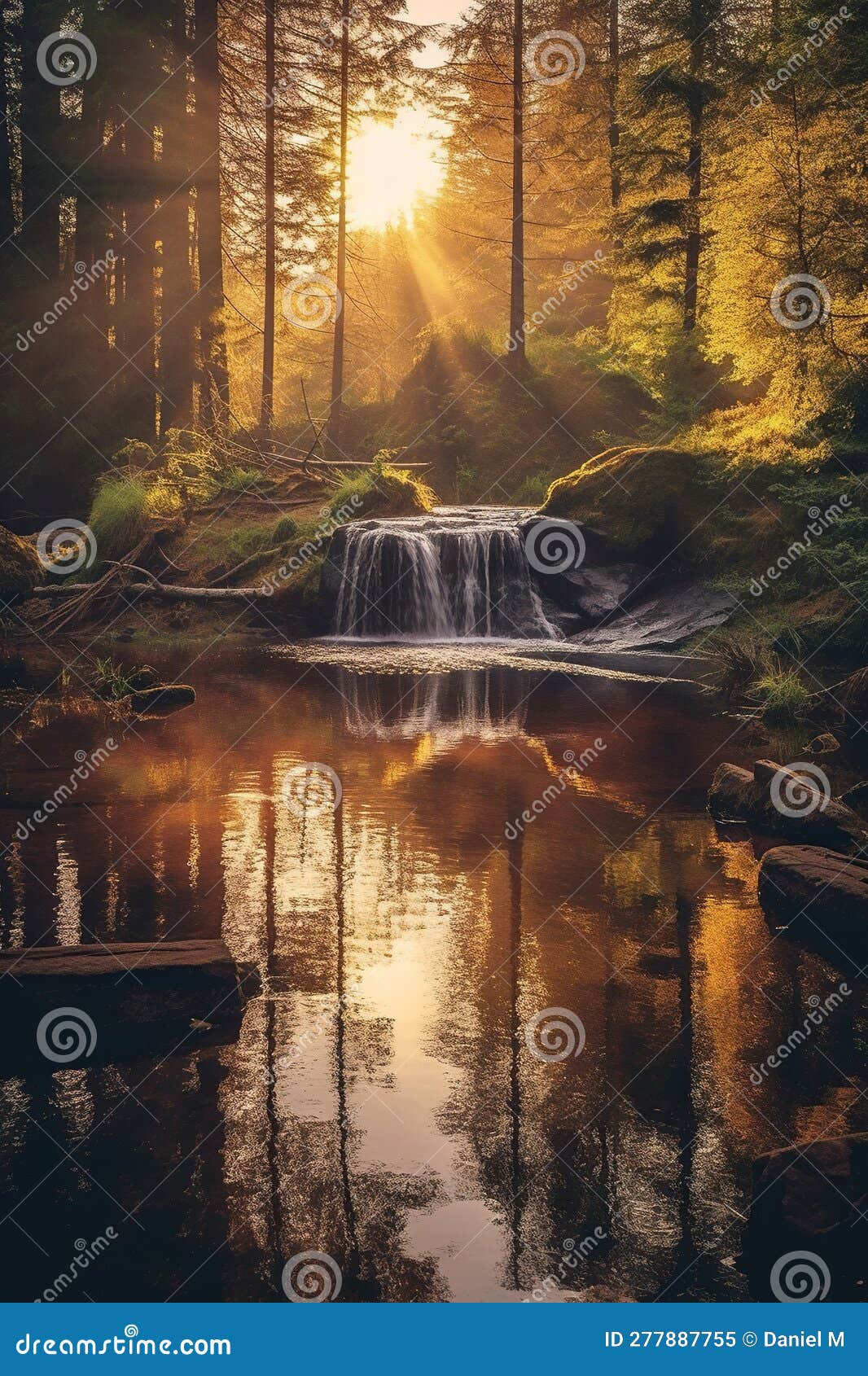 Beautiful River Stream through Dense Forest. Sunlight Reflecting in the ...