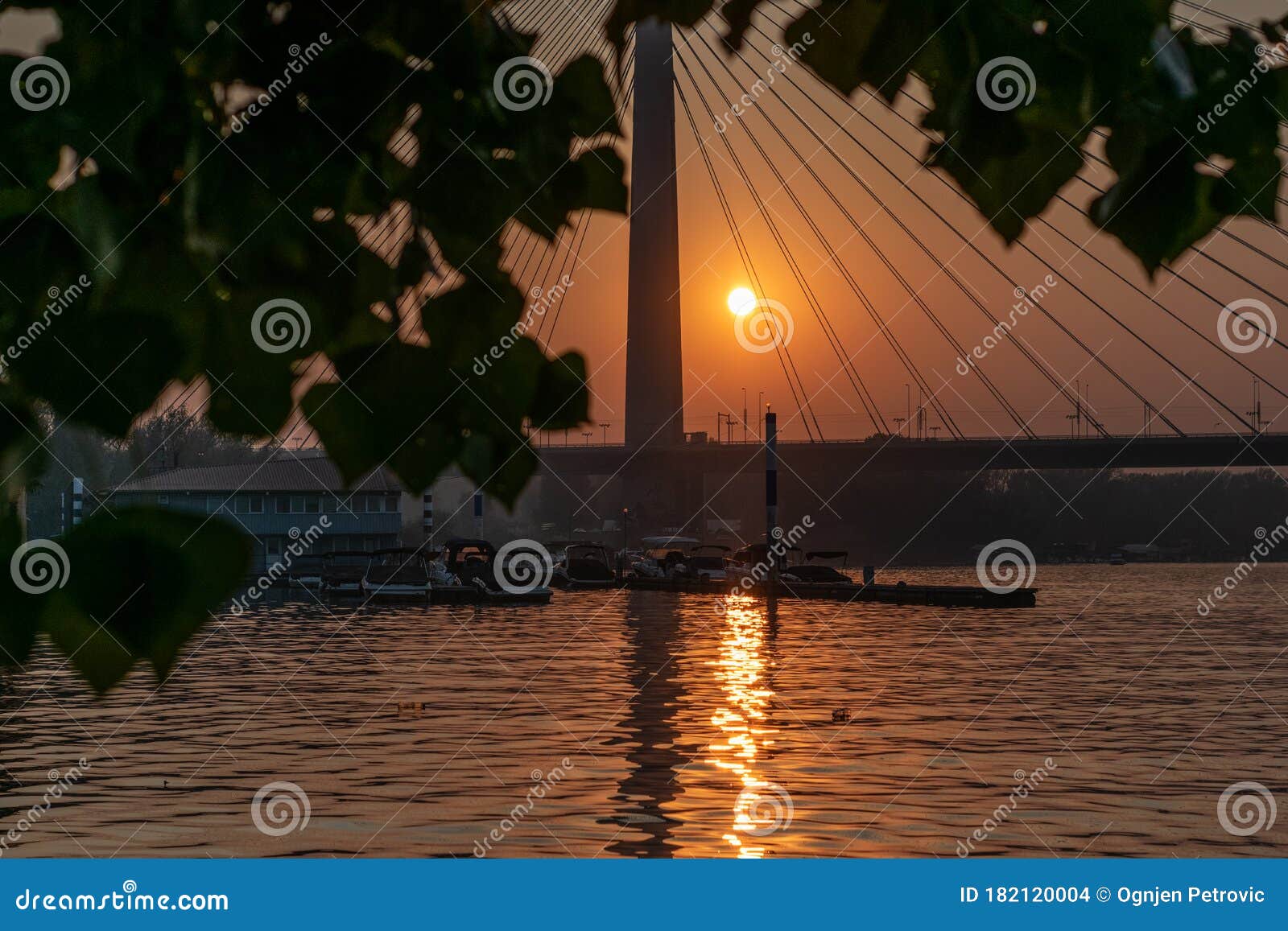 Beautiful River Sunset, Ada Bridge, Belgrade Stock Photo - Image of ...