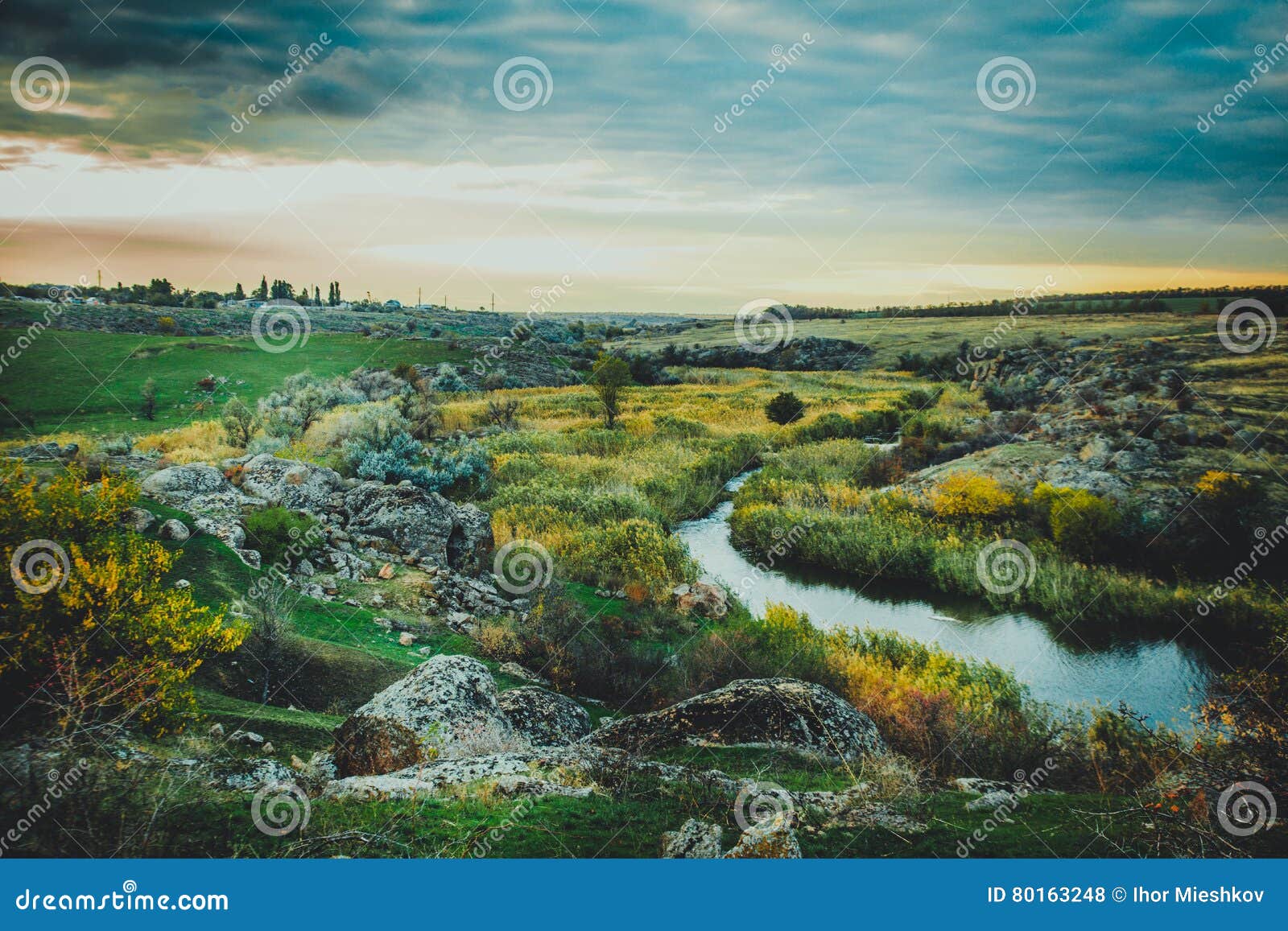 Beautiful river at sunset stock photo. Image of nature - 80163248