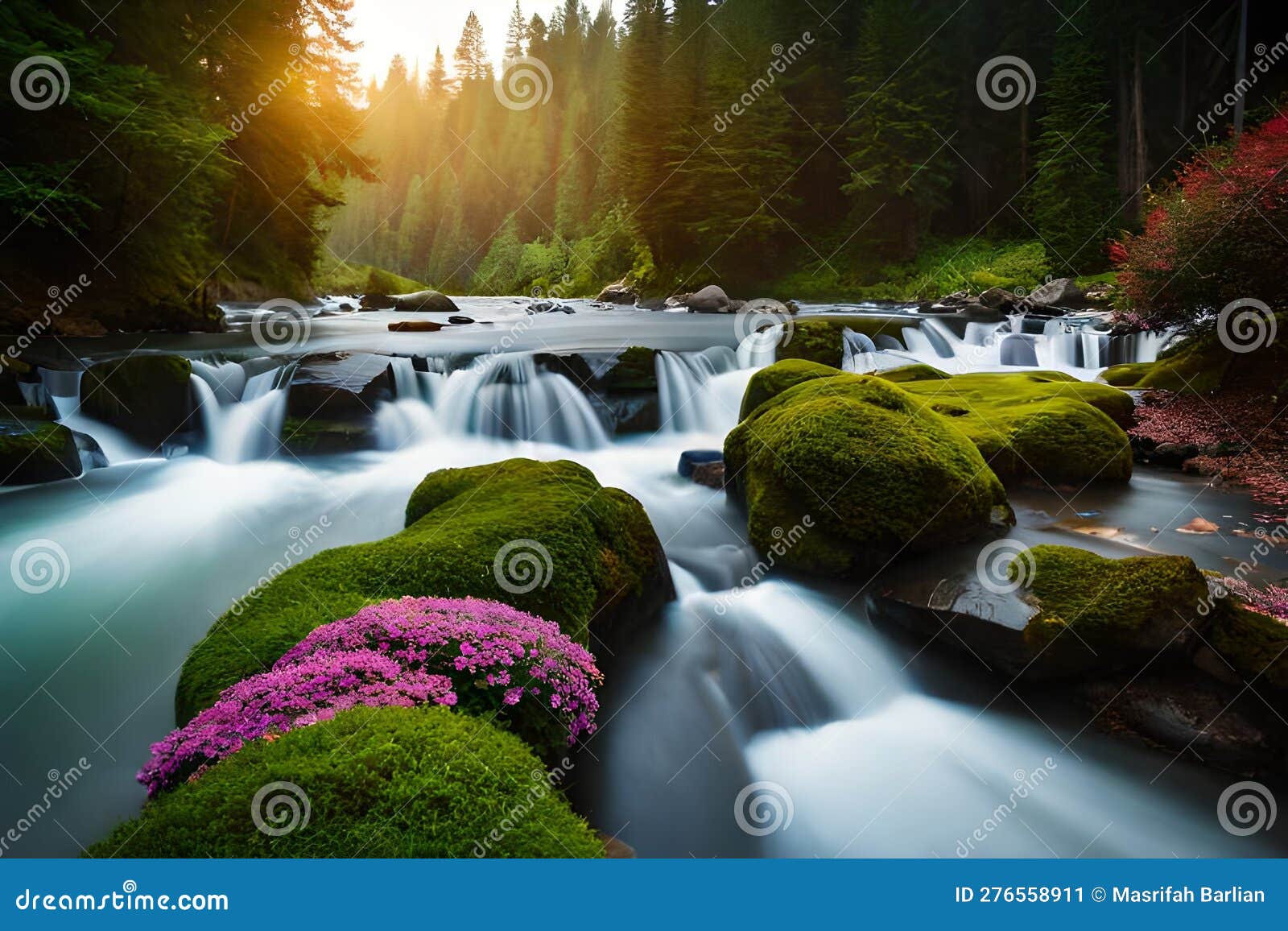 Beautiful River and Waterfall Panorama Stock Illustration ...