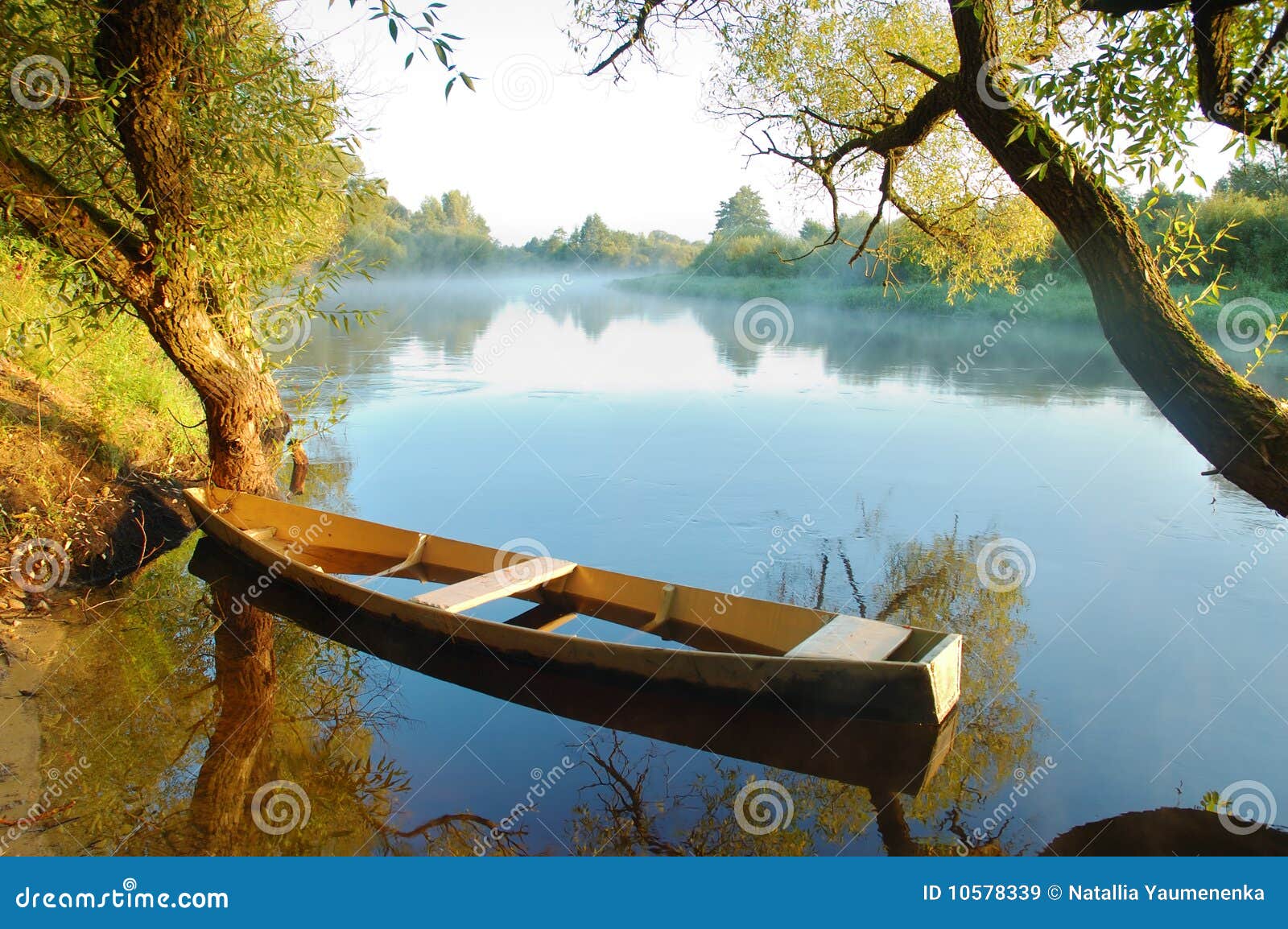 Beautiful River and Yellow Boat Stock Image - Image of fishing, haze ...