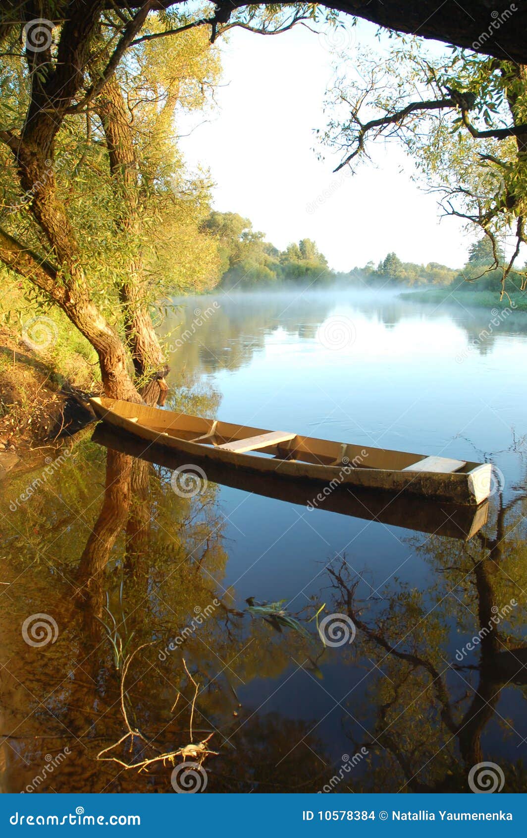 Beautiful River and Yellow Boat Stock Photo - Image of riverbank ...