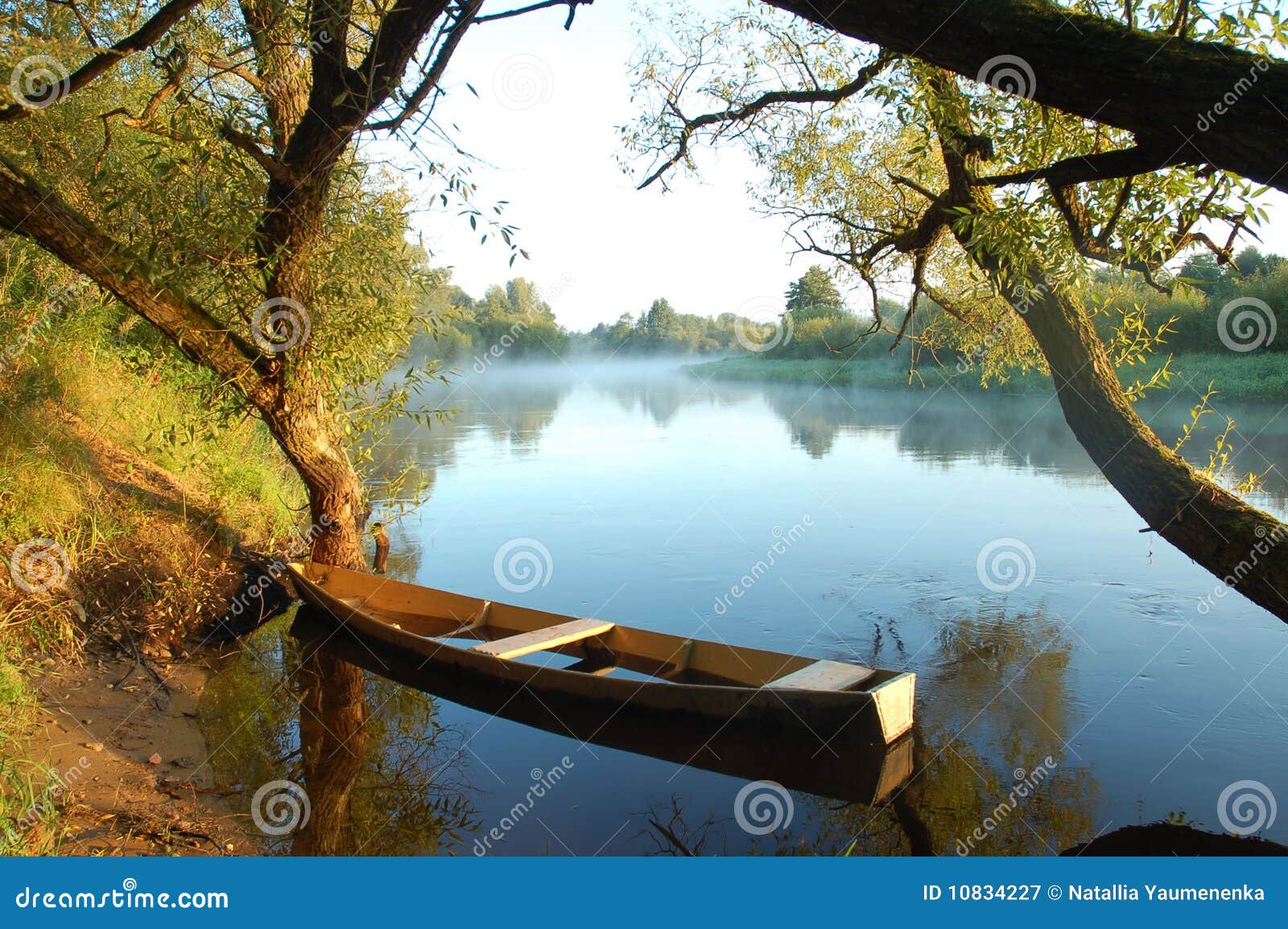 Beautiful River and Yellow Boat Stock Image - Image of autumn, shore ...