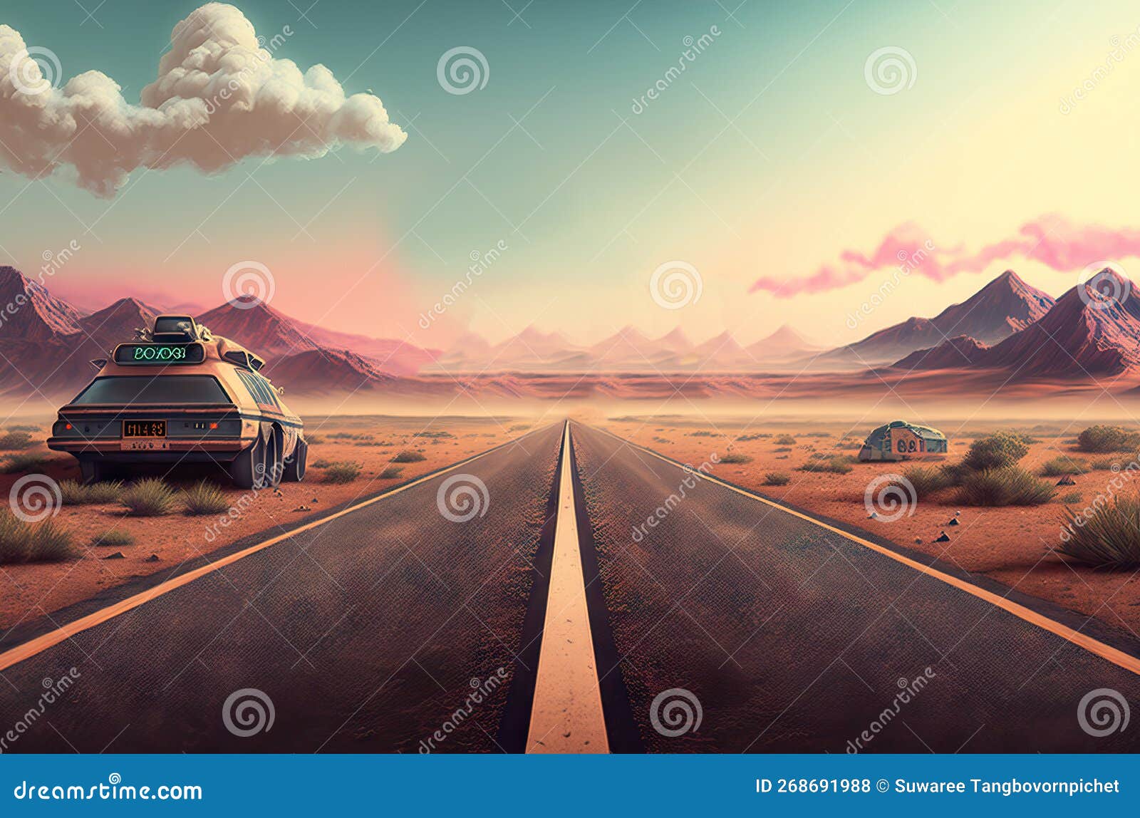 Beautiful Road Retro 80 Style Graphic Illustration Background Stock ...