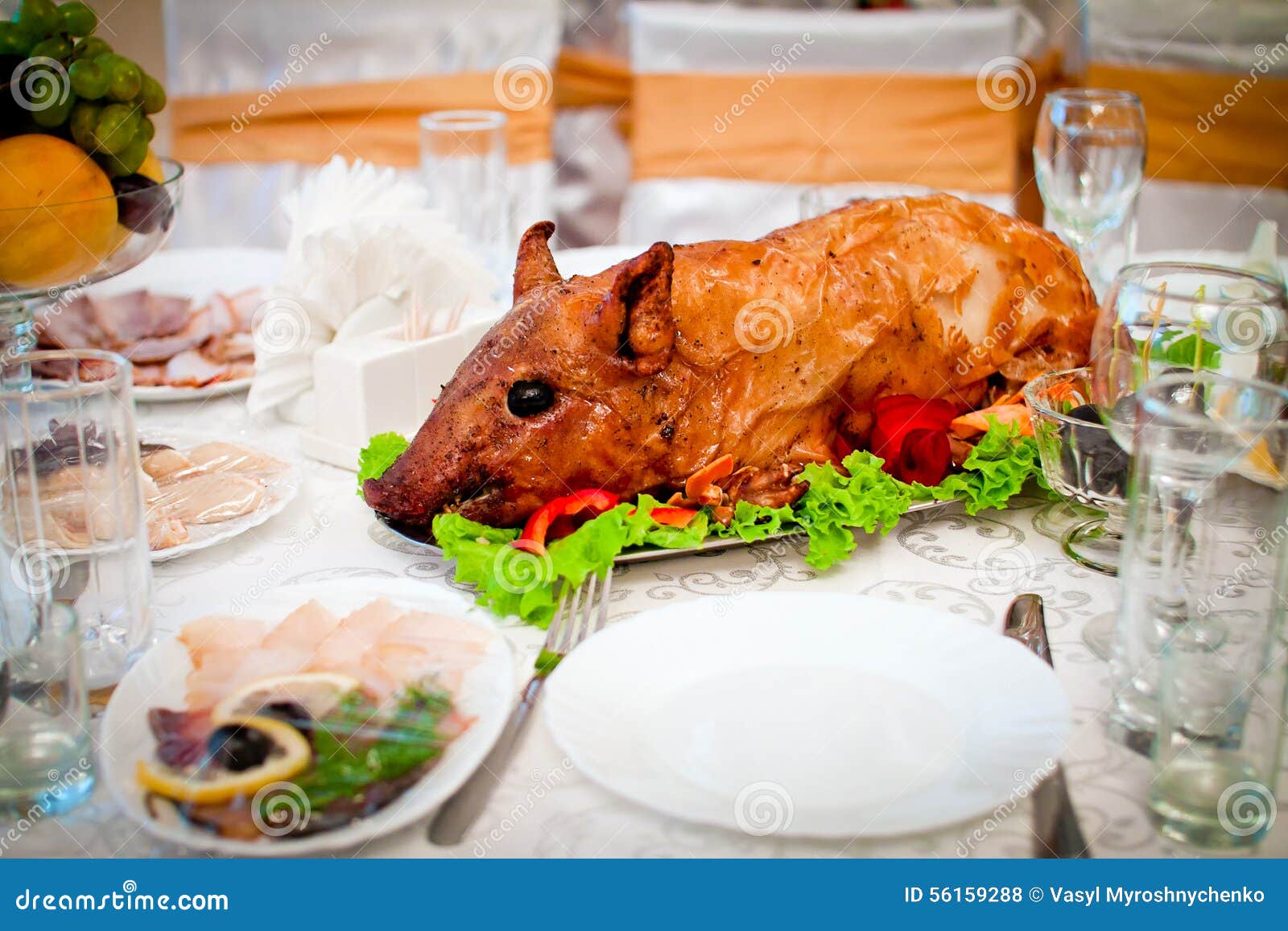 Beautiful Roast Suckling Pig on the Table Stock Photo - Image of head ...