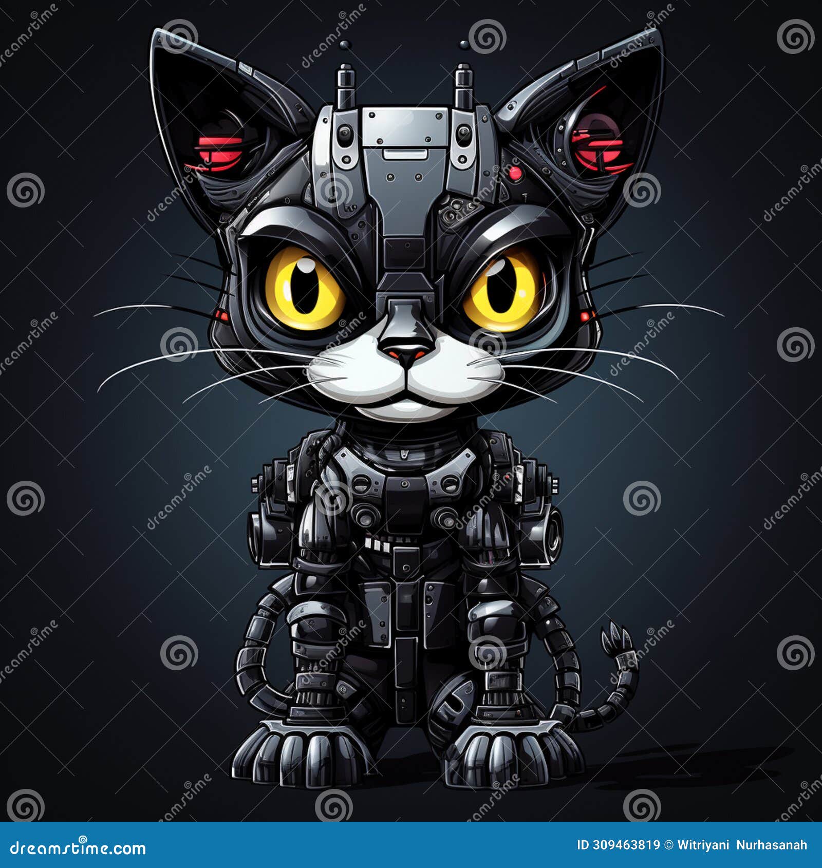 Beautiful Robot Cat, Black Background . Generative Ai Stock Image ...