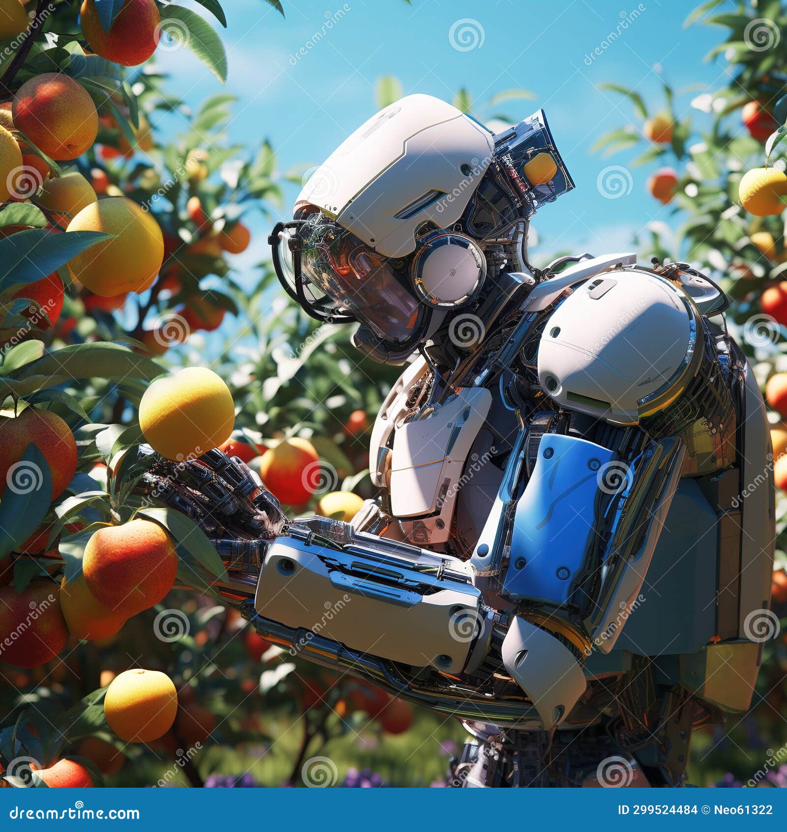 A Robot Picks Fruit in a Forest Surrounded by Fruit Trees Generative AI ...
