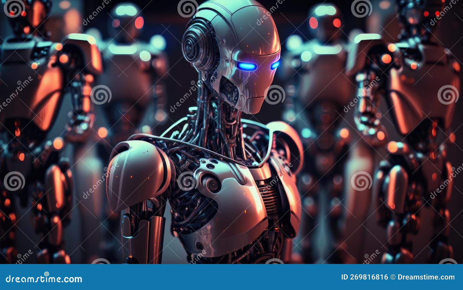Beautiful Robot Walking among Crowd of Robots. Created with Generative ...
