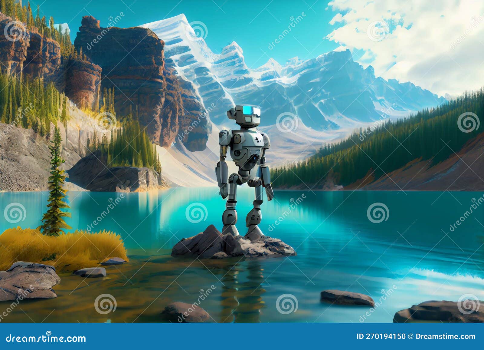 Beautiful Robot Walks in Nature. AI Generated Stock Photo - Image of ...