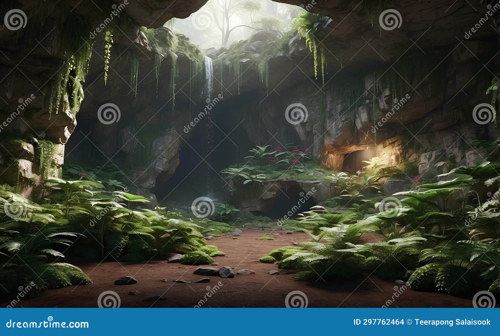 Cave With Moss. Caveman Hideout. Entrance To Rock And Mountain Vector ...