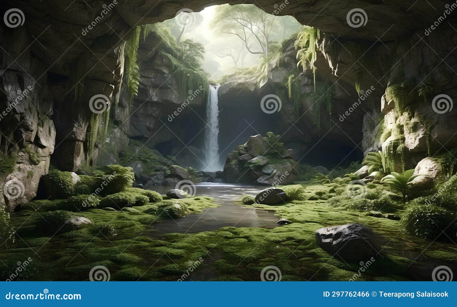 Cave With Moss. Caveman Hideout. Entrance To Rock And Mountain Vector ...