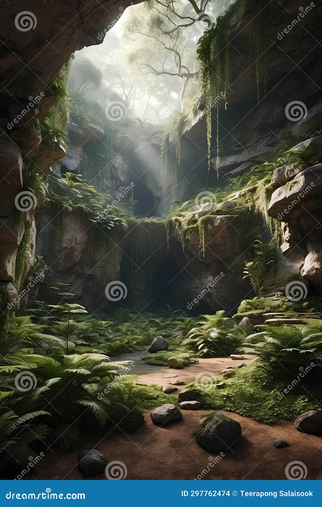 Cave With Moss. Caveman Hideout. Entrance To Rock And Mountain Vector ...