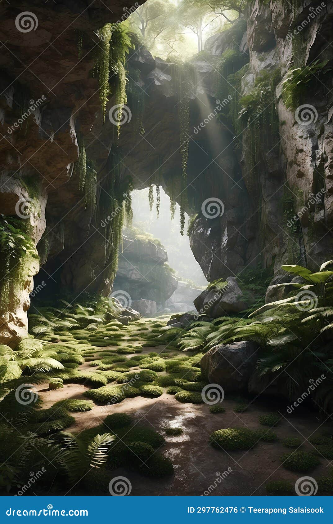 Cave With Moss. Caveman Hideout. Entrance To Rock And Mountain Vector ...
