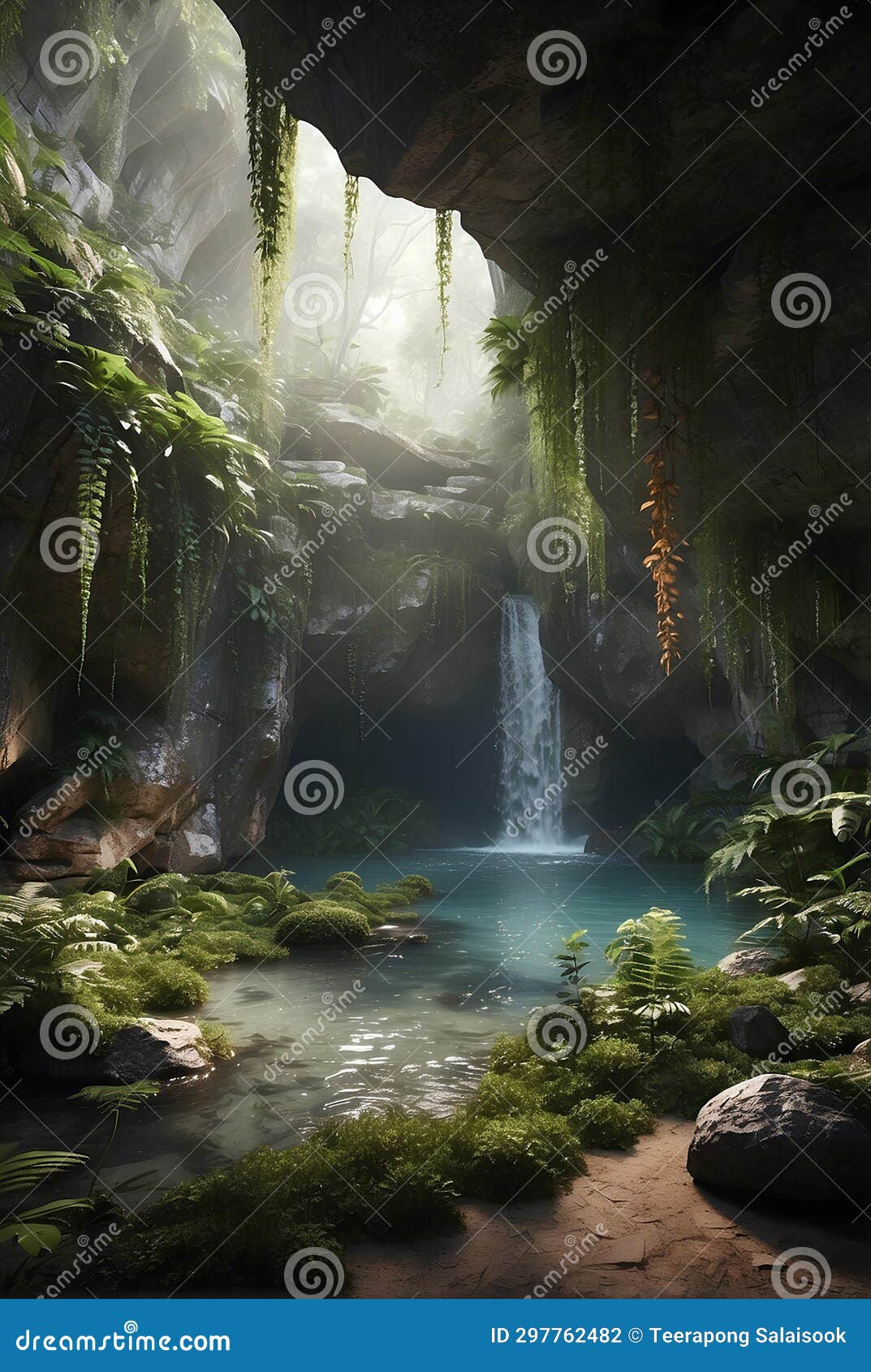 Cave With Moss. Caveman Hideout. Entrance To Rock And Mountain Vector ...