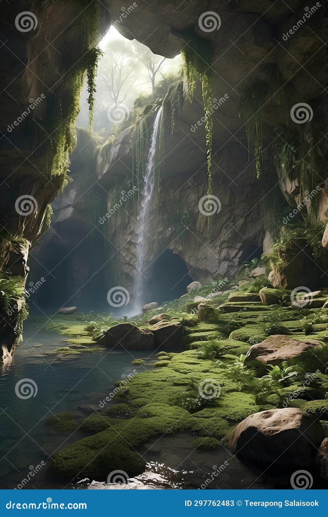 Cave With Moss. Caveman Hideout. Entrance To Rock And Mountain Vector ...