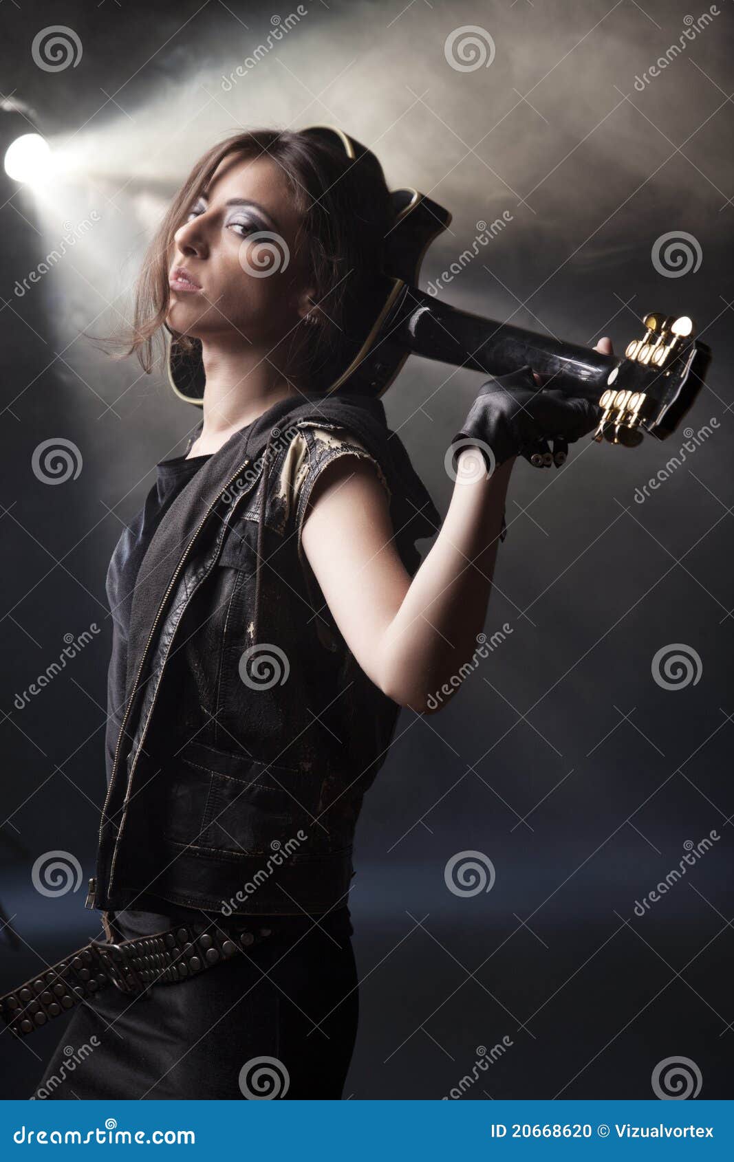 Beautiful Rock Girl Posing with Her Guitar Stock Photo - Image of ...