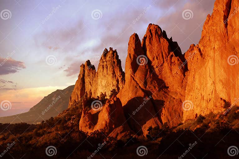 Beautiful Red Rocks in Morning Light with Multi-colored Sky Stock Image ...