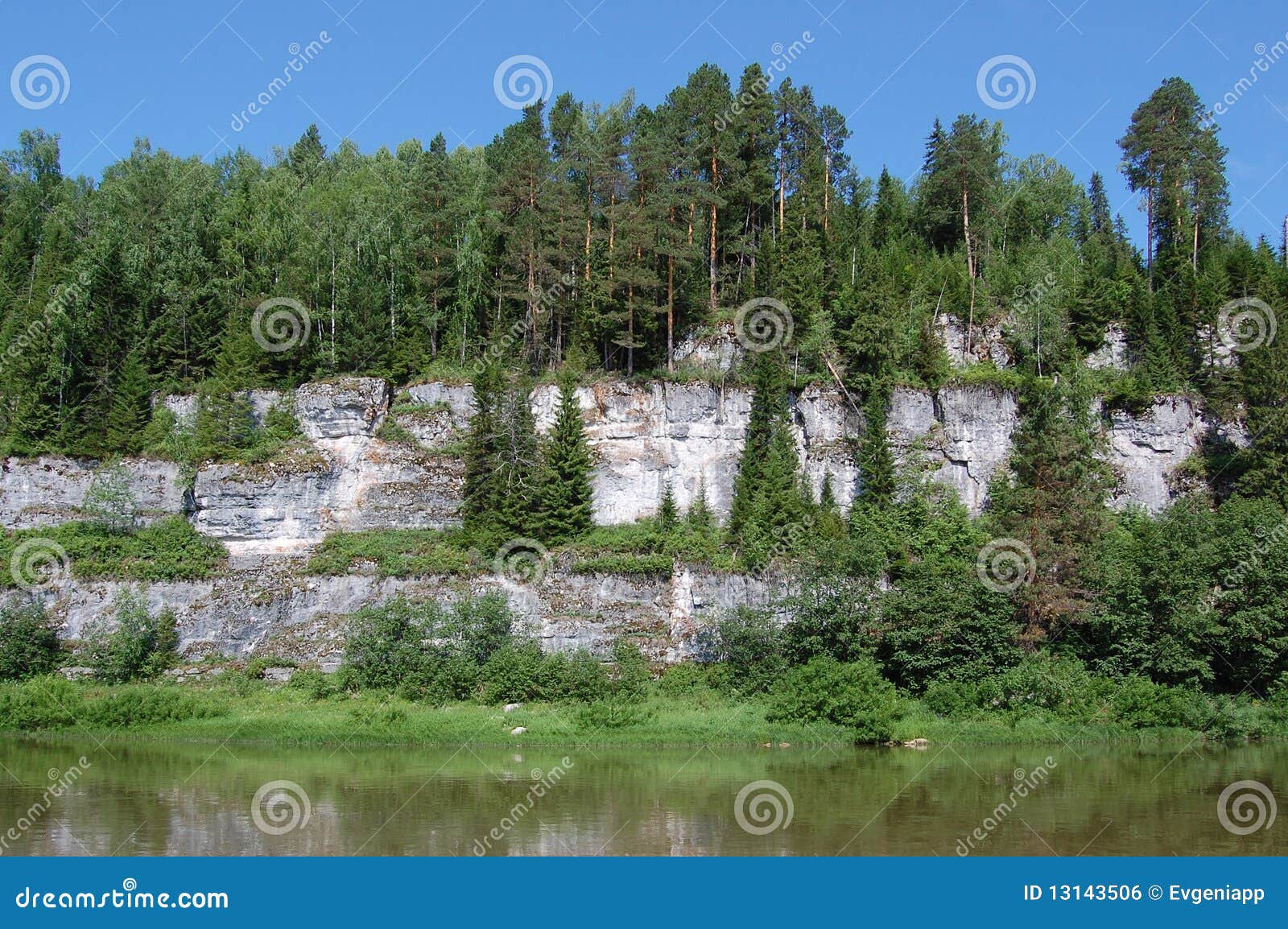 Beautiful Rocky Coast on the River. Perm Stock Photo - Image of green ...