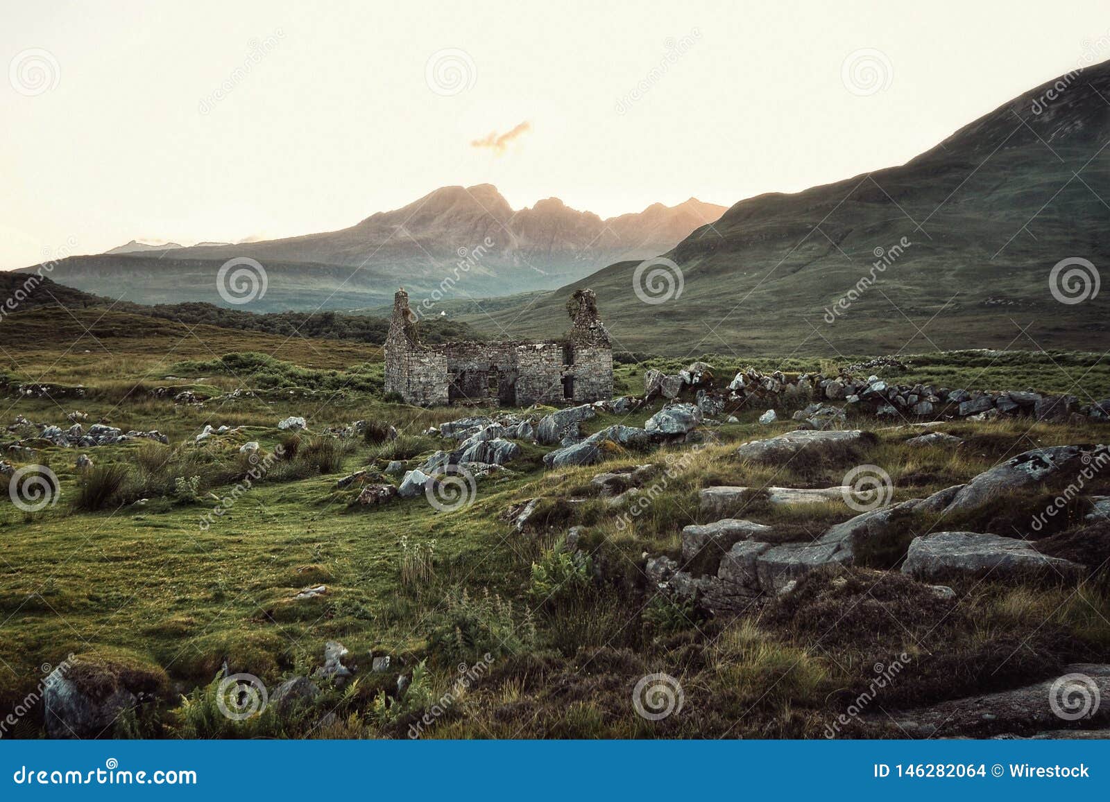 Beautiful Rocky Field with Destroyed Building Stock Photo - Image of ...