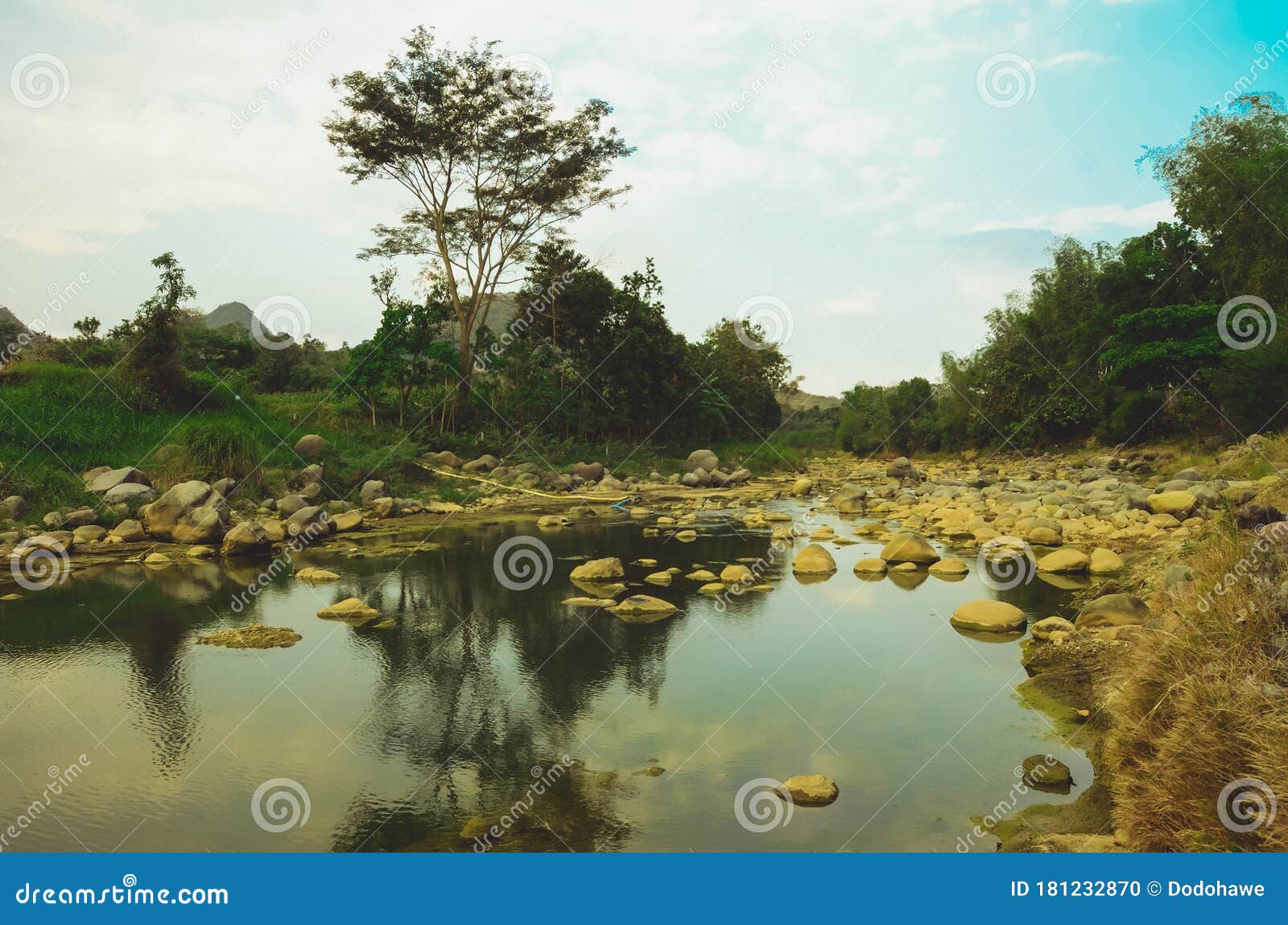 Beautiful Rocky River in Rural Indonesia, Water Flows from the ...