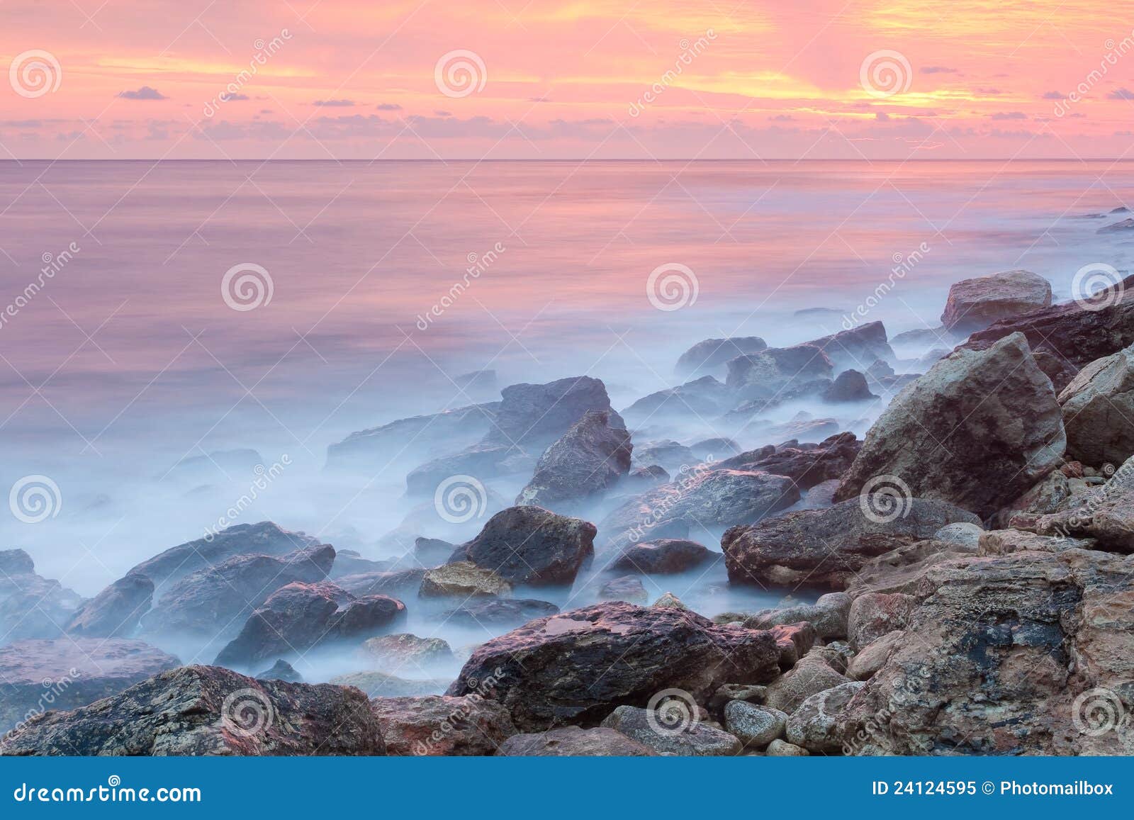 Beautiful Rocky Sea Beach at the Sunset Stock Image - Image of evening ...