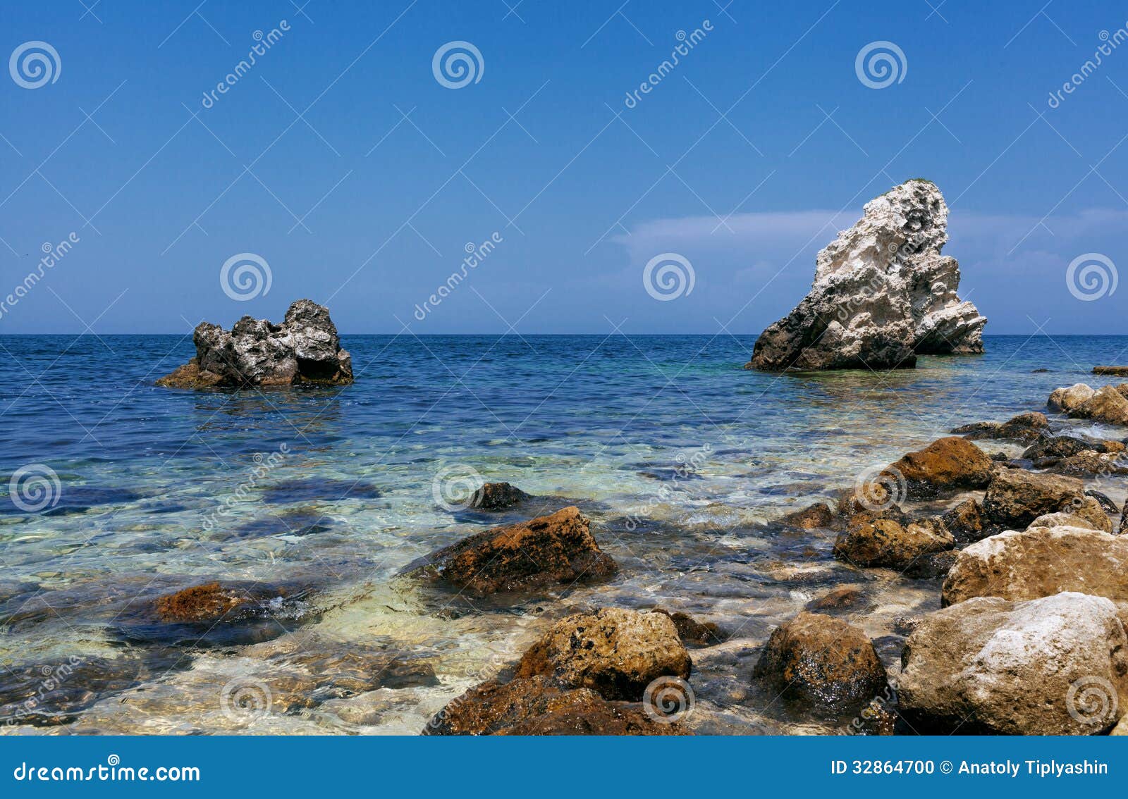 Beautiful rocky sea coast stock photo. Image of beach - 32864700