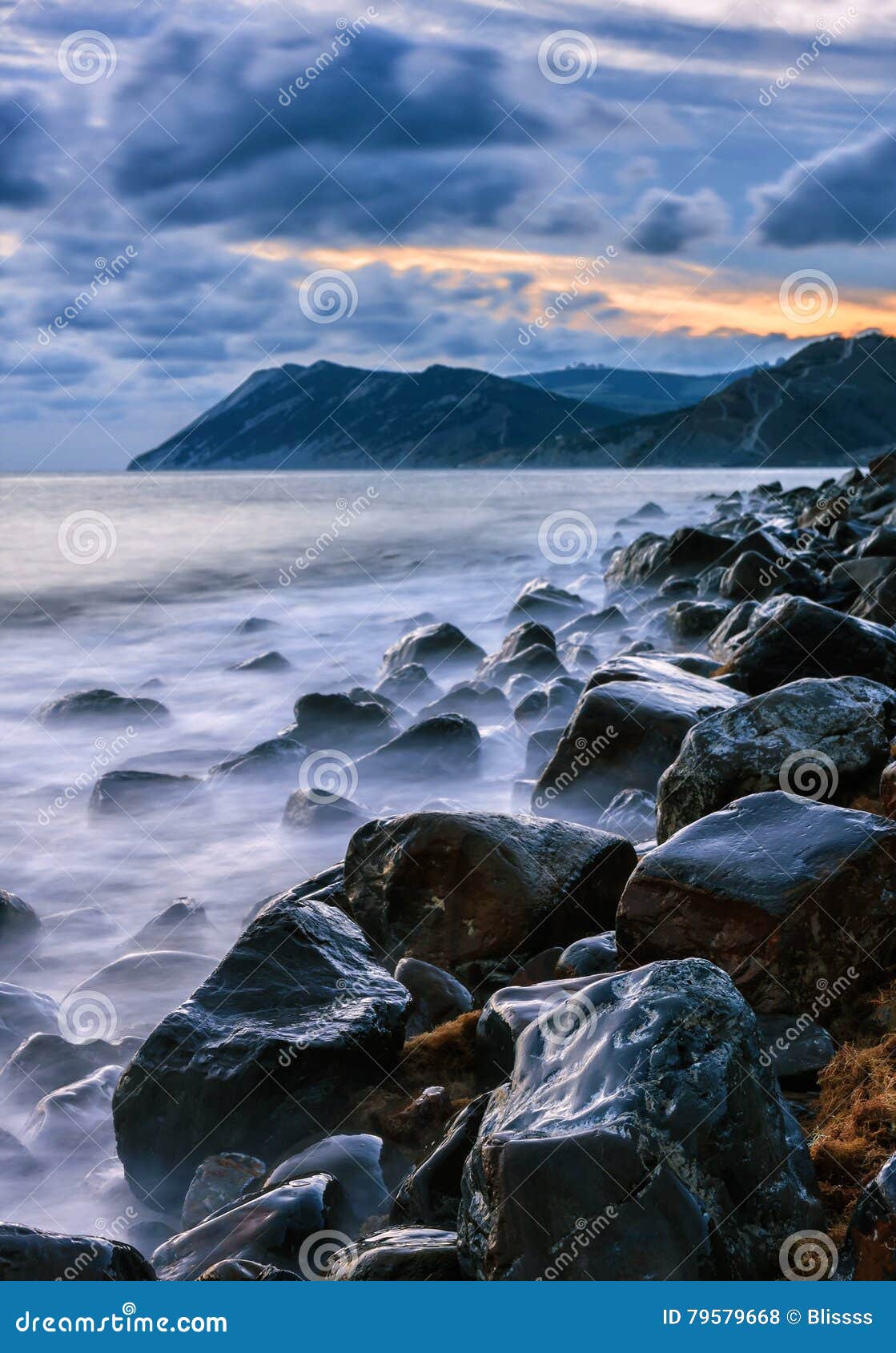 Beautiful Rocky Sea Shore at Sunset Dramatic Scenery Stock Photo ...