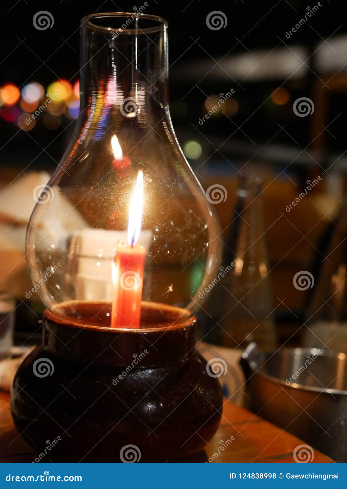 Beautiful Romantic Burning Candle in a Candle Glass Holder on a Stock ...