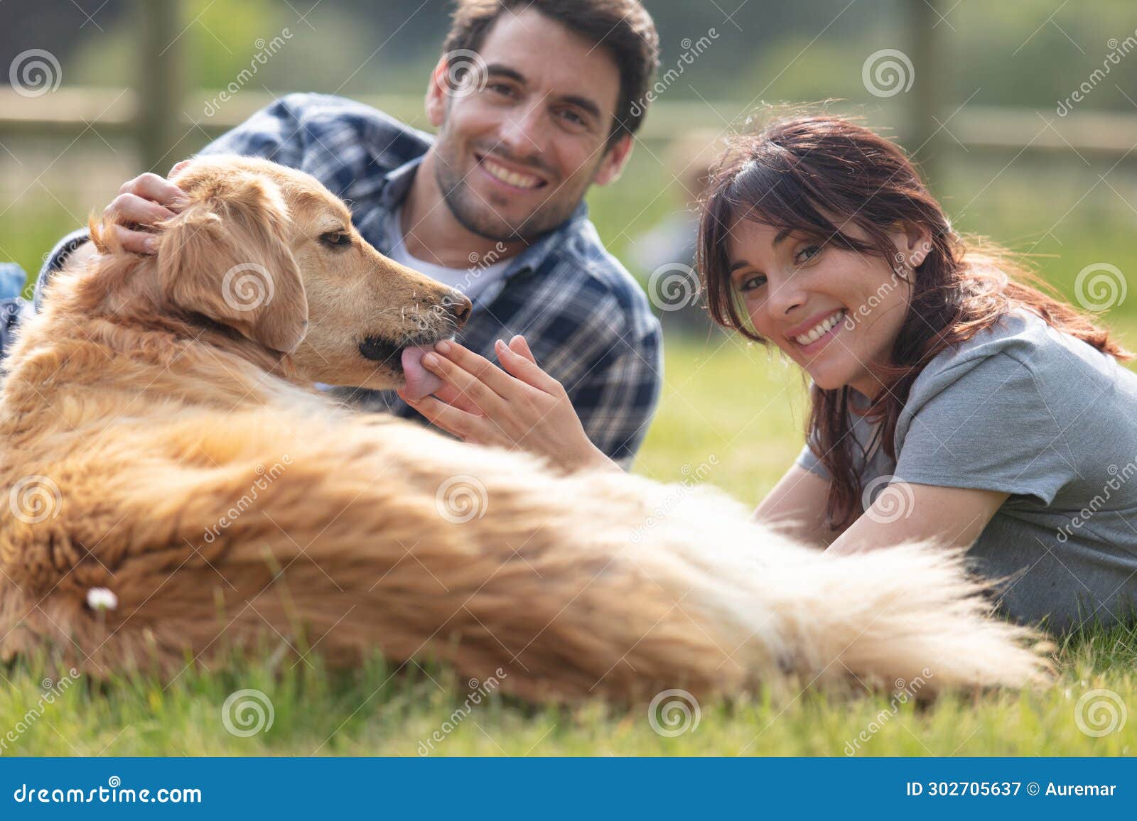 Beautiful Romantic Couple Having Fun with Their Dog Stock Image - Image ...