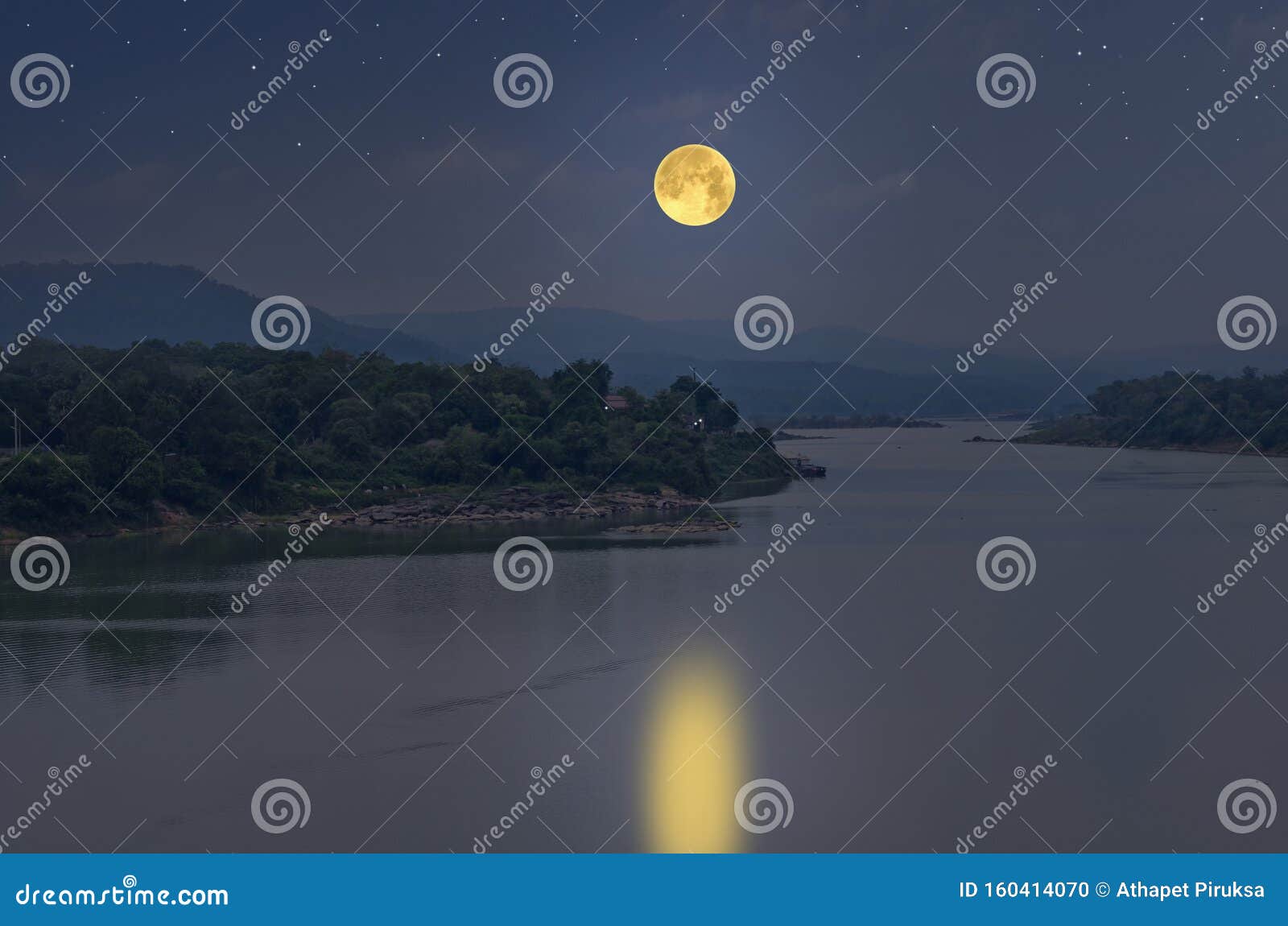 Beautiful and Romantic Full Moon Over the River Stock Photo - Image of ...