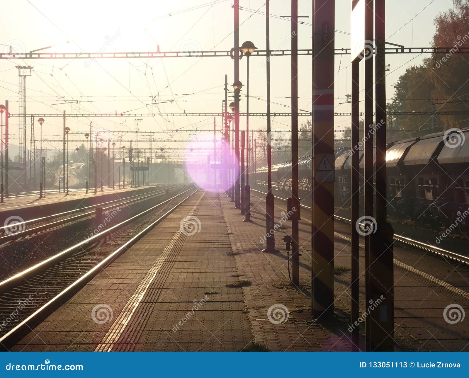 Beautiful Romantic Sunrise at a Train Station Stock Image - Image of ...