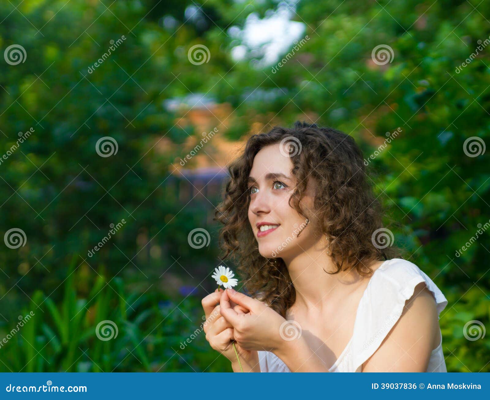 Beautiful Romantic Woman Daisy Flower Stock Photo - Image of human ...