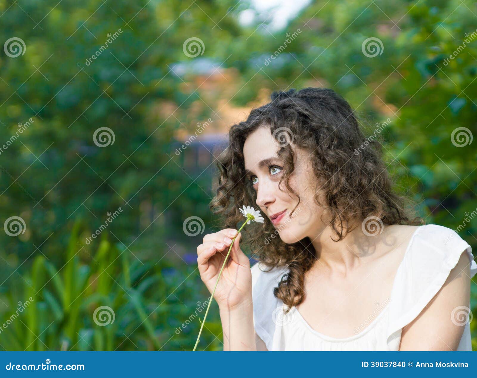 Beautiful Romantic Woman Daisy Flower Stock Photo - Image of happiness ...