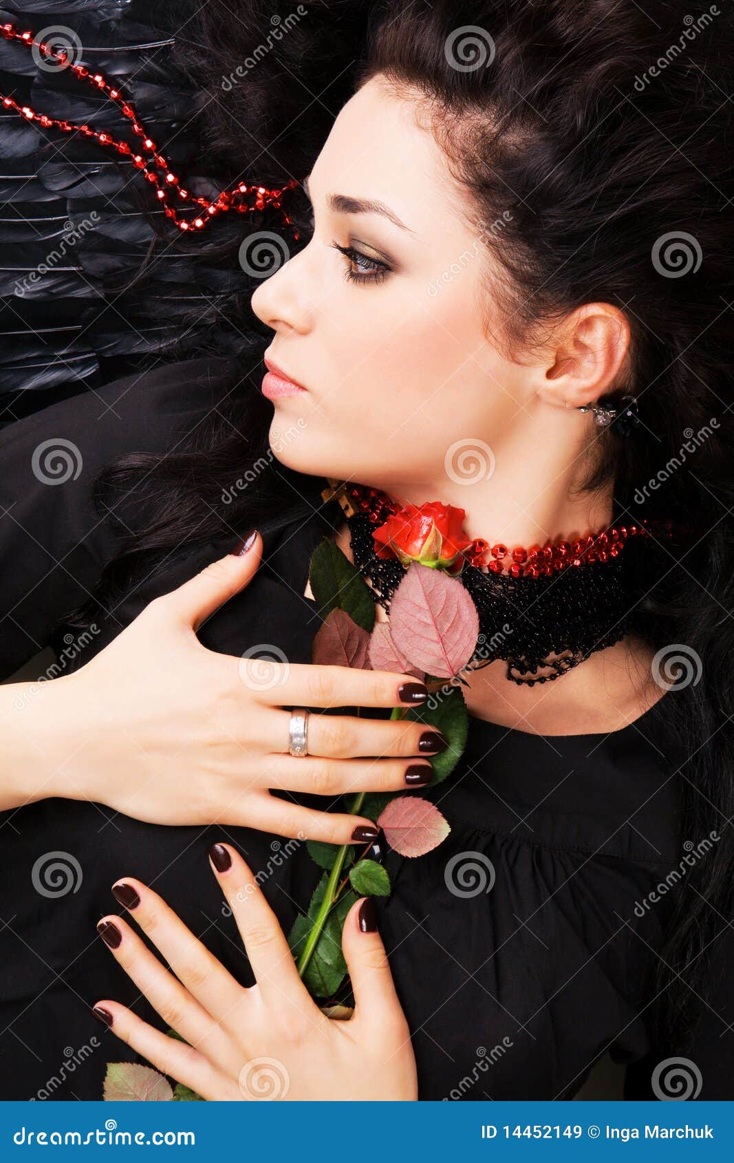 Beautiful Romantic Woman with a Red Rose Stock Image - Image of black ...
