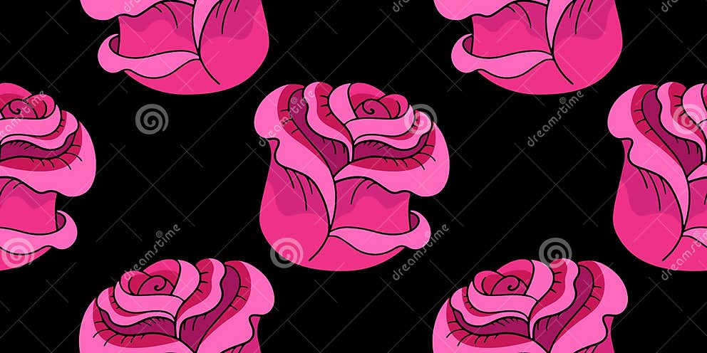 Beautiful Rosebud, Vector Seamless Pattern in the Style of Doodles ...