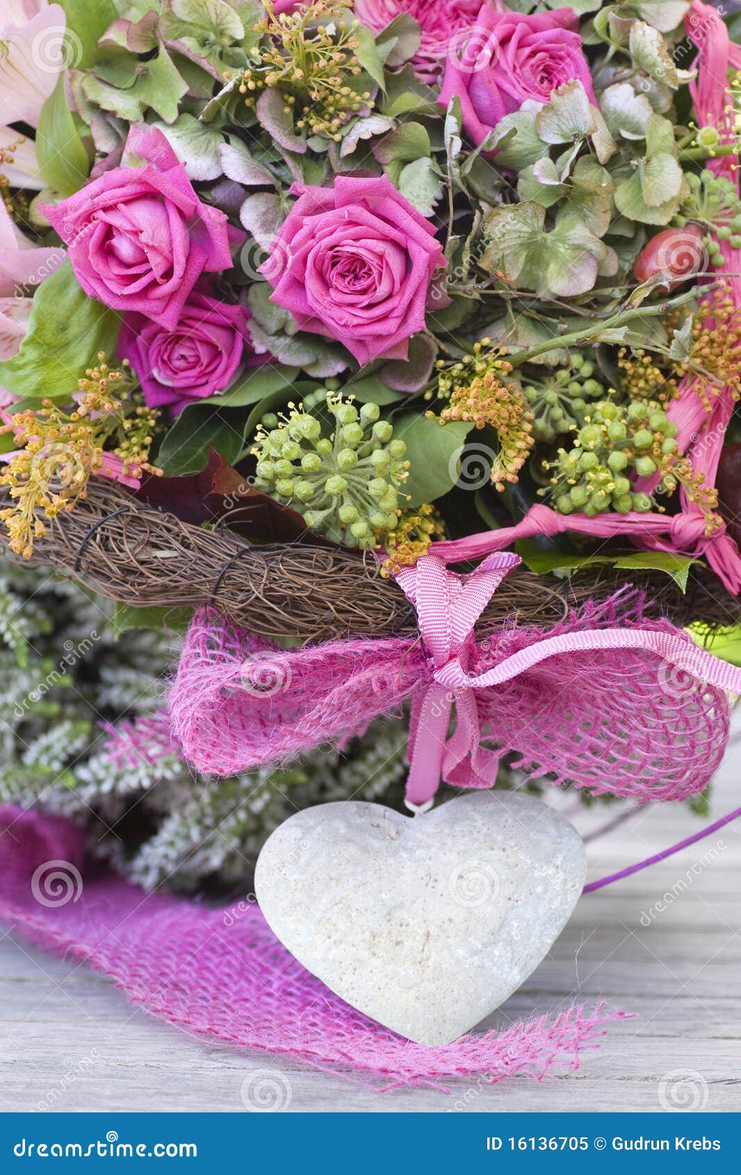 Beautiful Roses Arrangement with a Stone Heart Stock Image - Image of ...