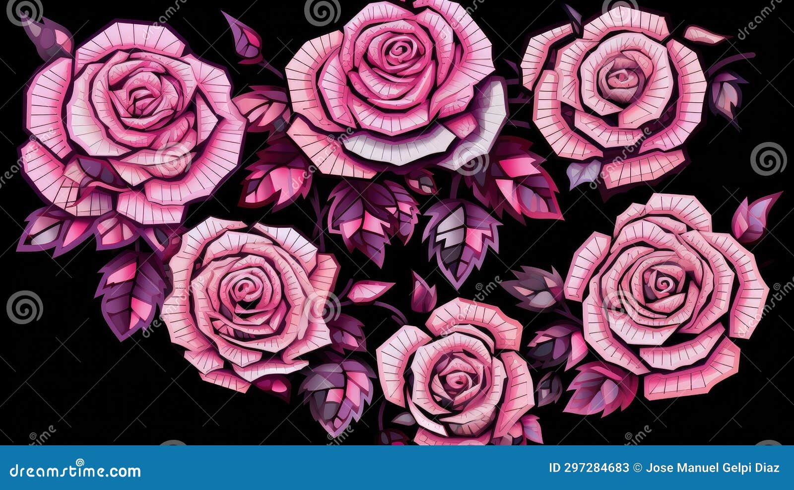 Beautiful Roses on Black Background. Generative AI Stock Image - Image ...