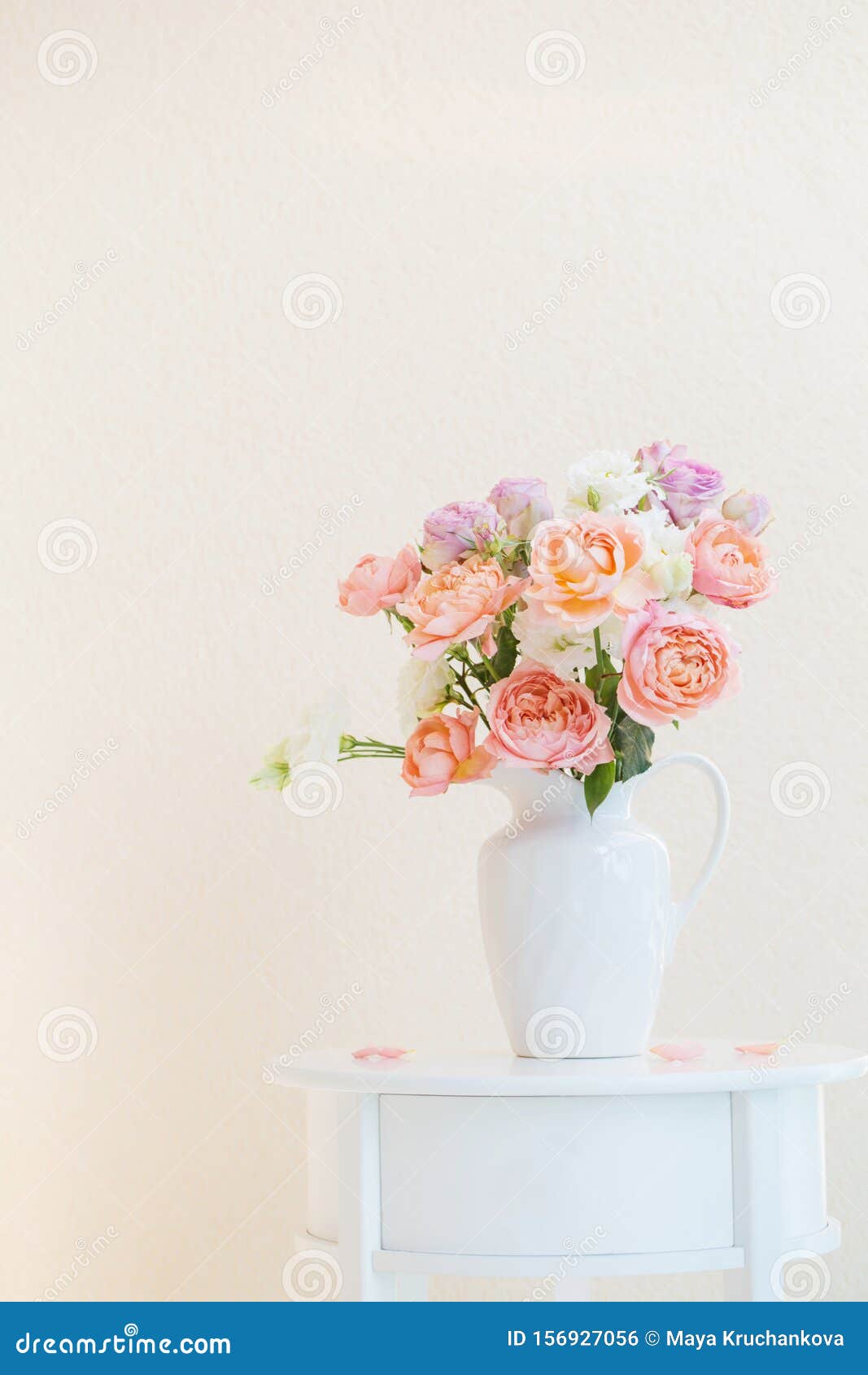 Beautiful Roses in Ceramic White Jug Stock Photo - Image of fresh ...