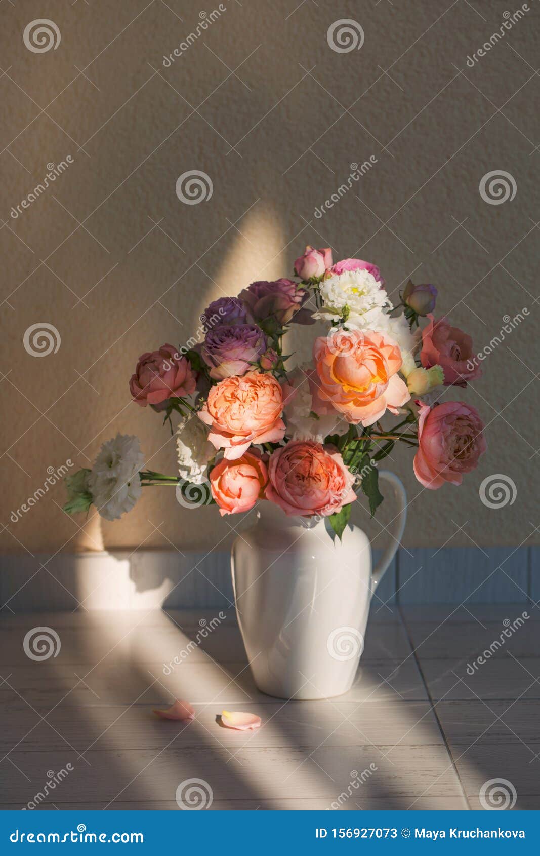 Beautiful Roses in Ceramic White Jug Stock Image - Image of present ...
