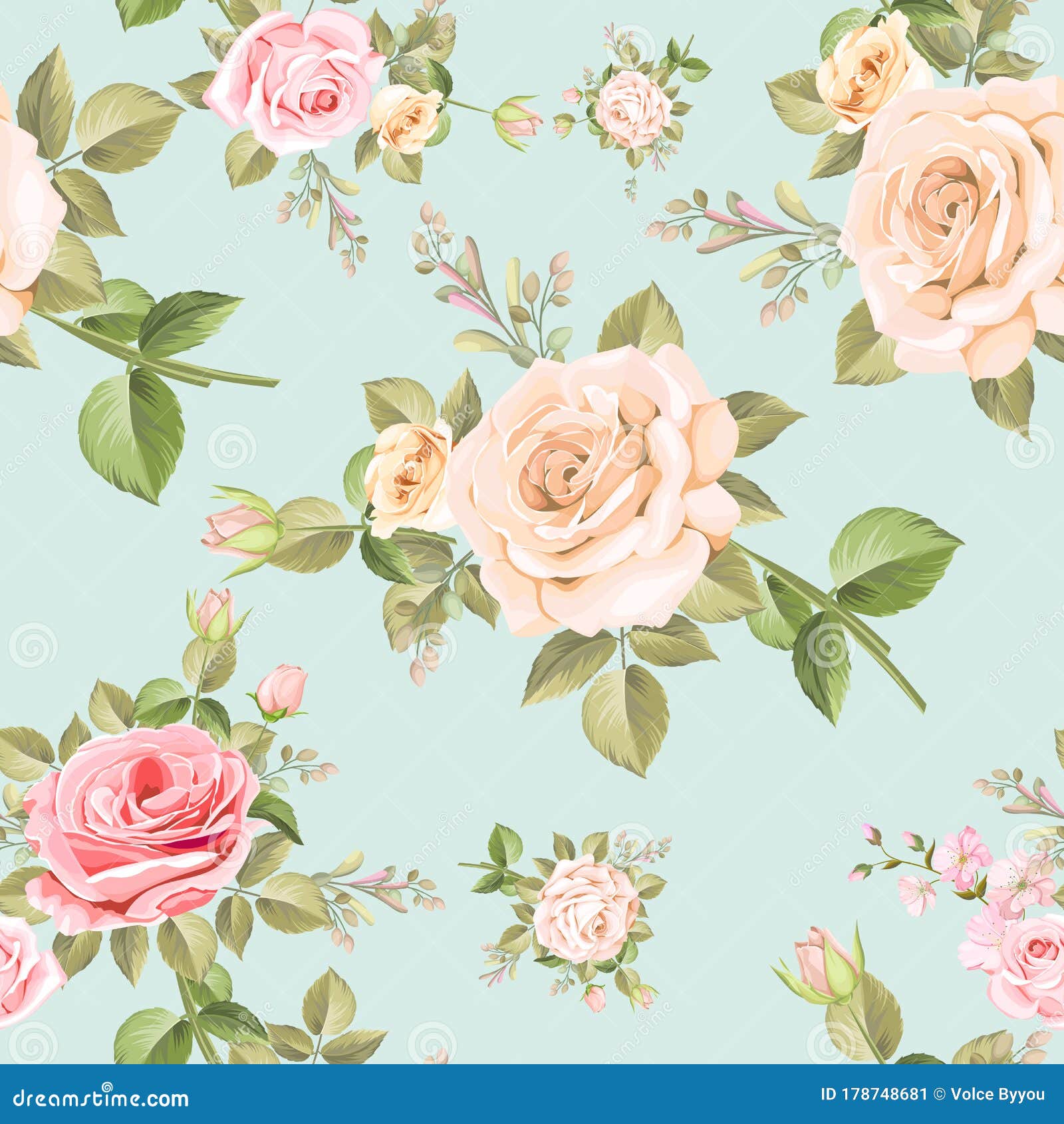 Beautiful Roses Seamless Pattern Stock Vector - Illustration of leaf ...