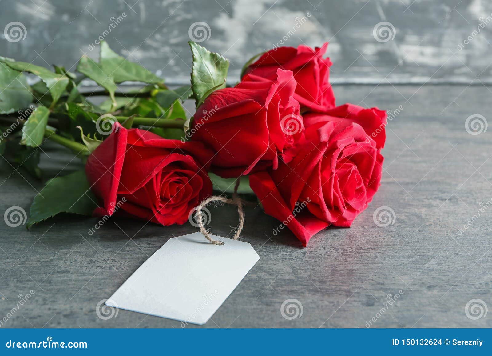 Beautiful Roses with Tag on Grey Background Stock Photo - Image of grey ...