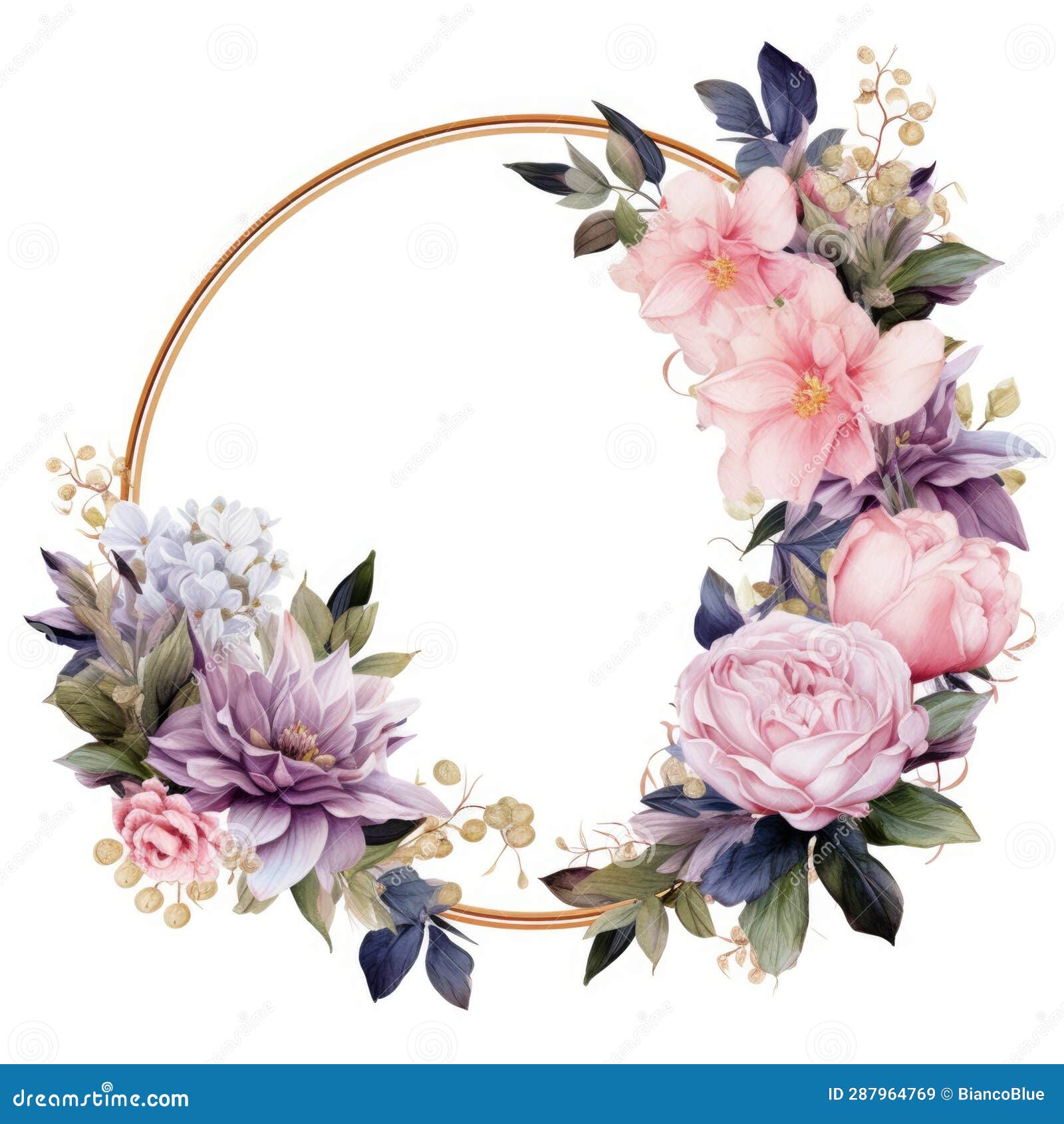 Beautiful Round Floral Frame White Background. Generative AI Weber ...