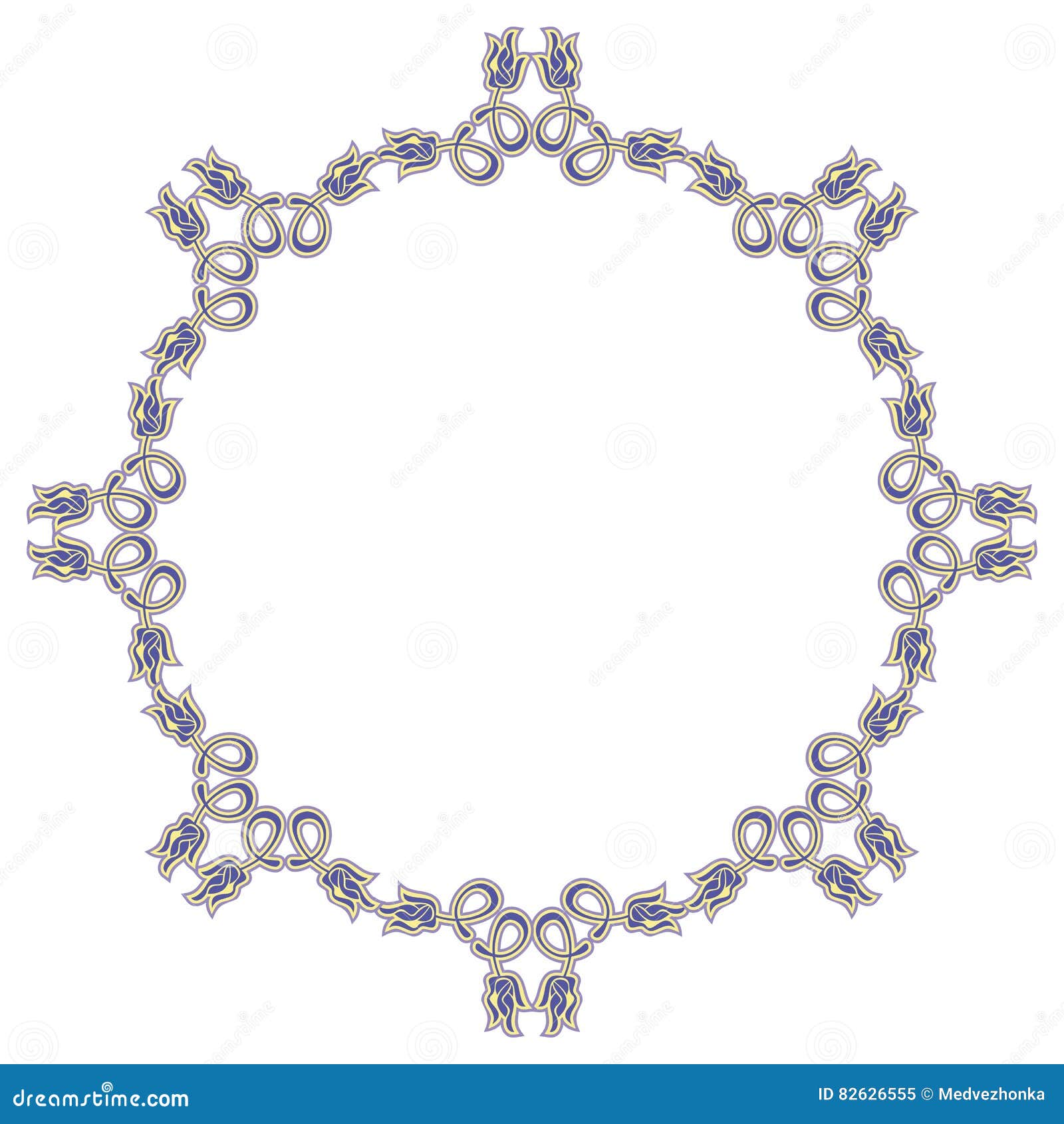 Beautiful Round Frame with Blue Decorative Flowers. Stock Illustration ...