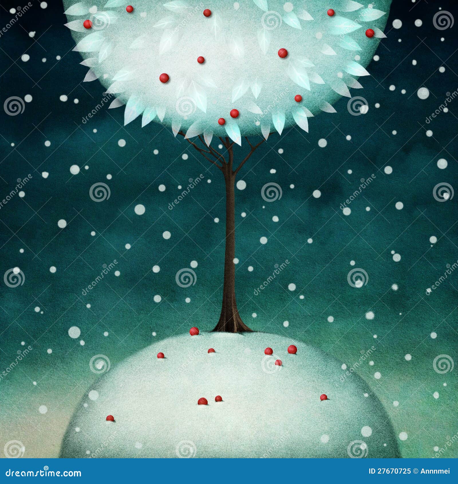 Beautiful Round Winter Tree Stock Illustration - Illustration of berry ...
