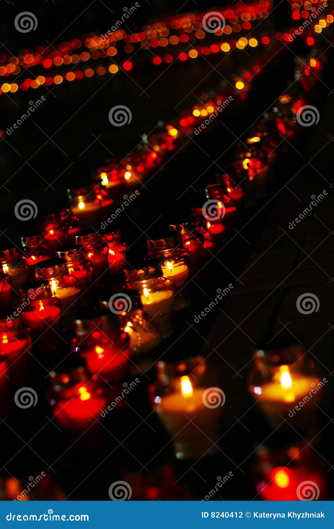 Beautiful Row of Red Funeral Candles Stock Photo - Image of burning ...